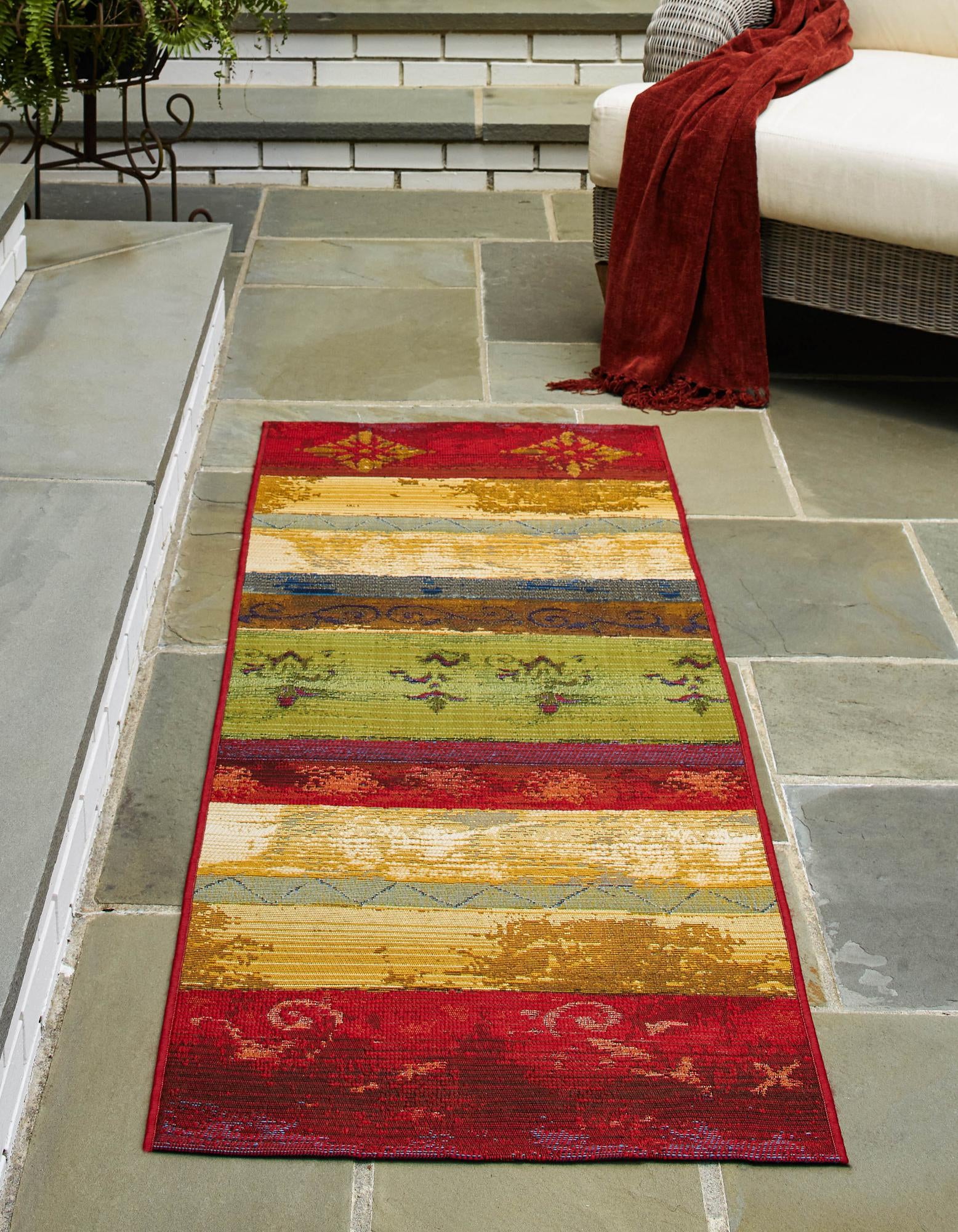 Multicolor 2' x 6' Modern Indoor / Outdoor Runner Rug | Rugs.com