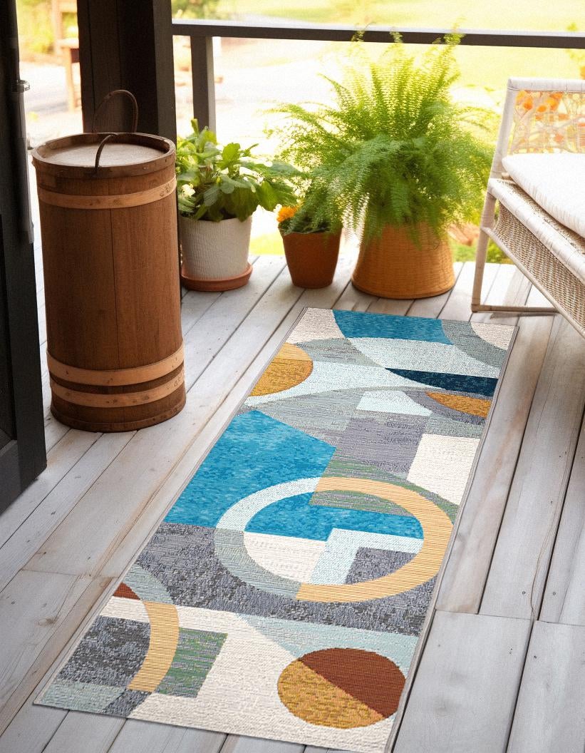 Multicolor 2' 7 x 12' Modern Indoor / Outdoor Runner Rug | Rugs.com