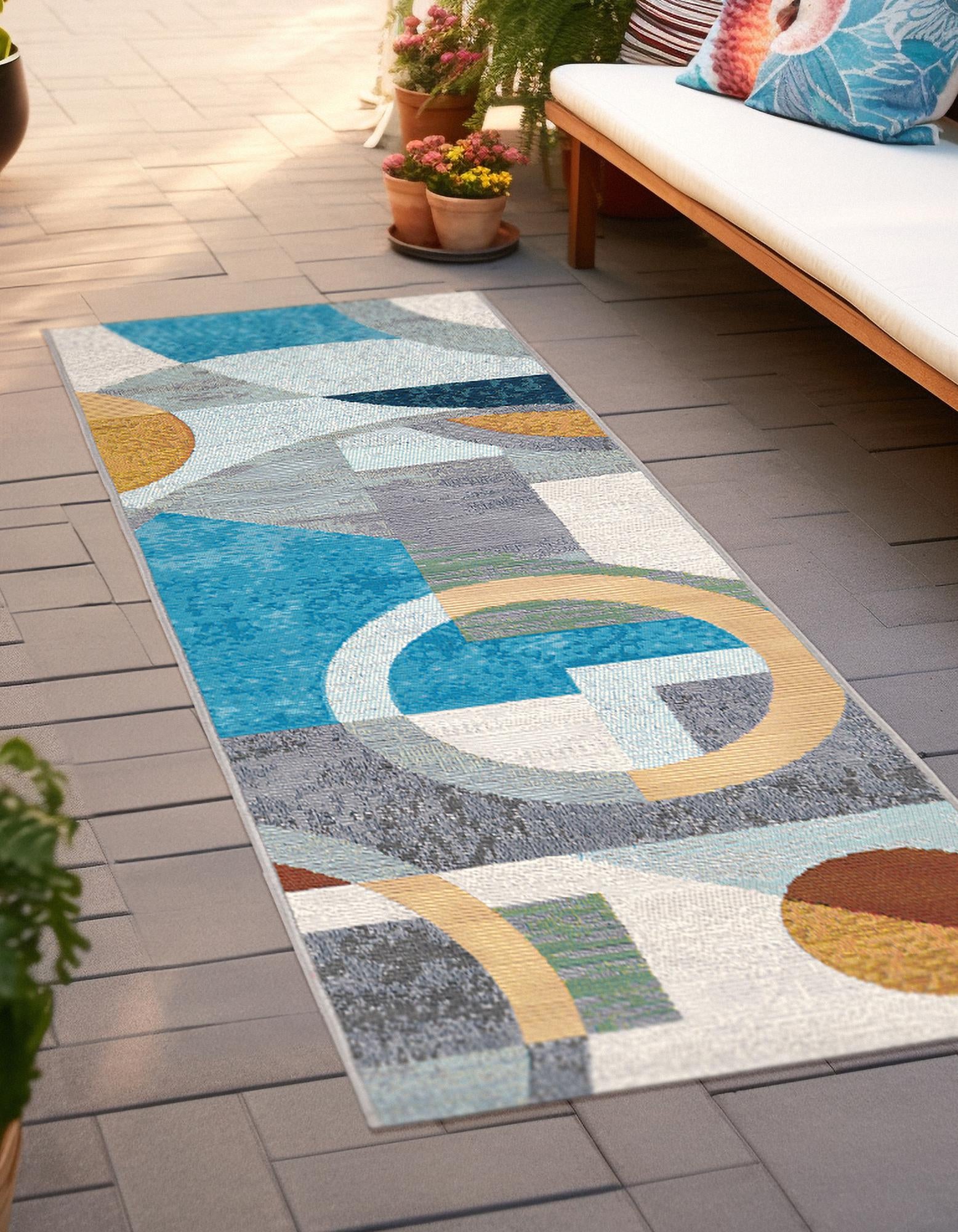 Multicolor 2' 7 x 12' Modern Indoor / Outdoor Runner Rug | Rugs.com