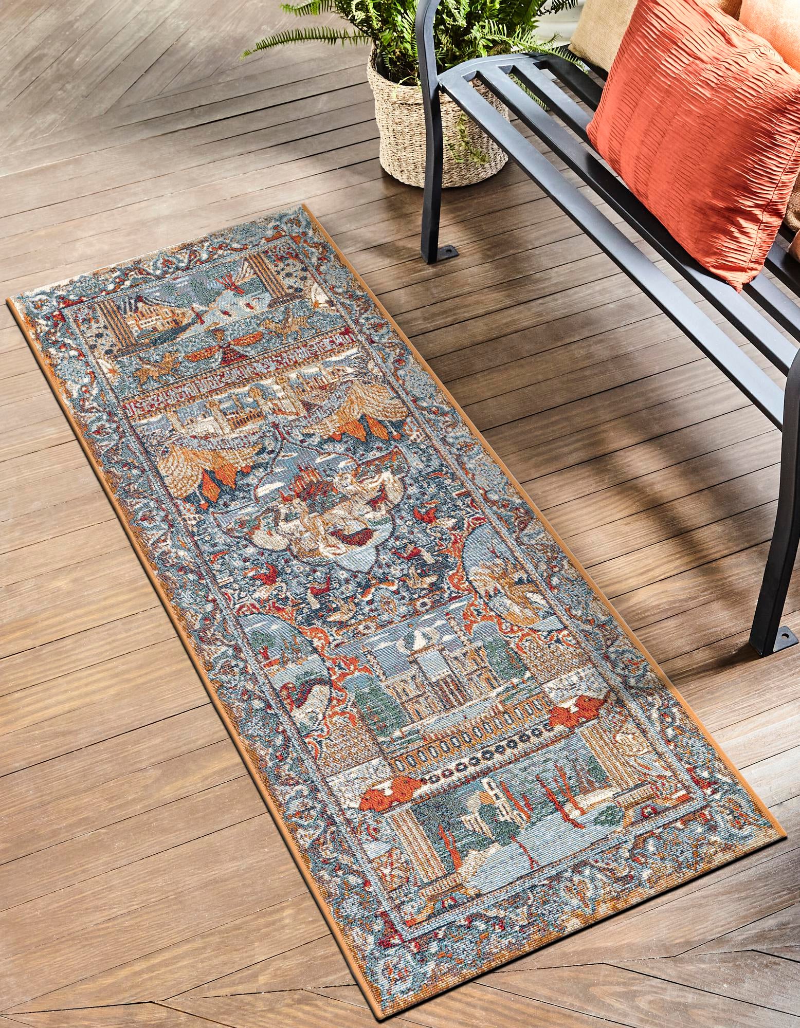Multicolor 2' x 6' Traditional Indoor / Outdoor Runner Rug | Rugs.com