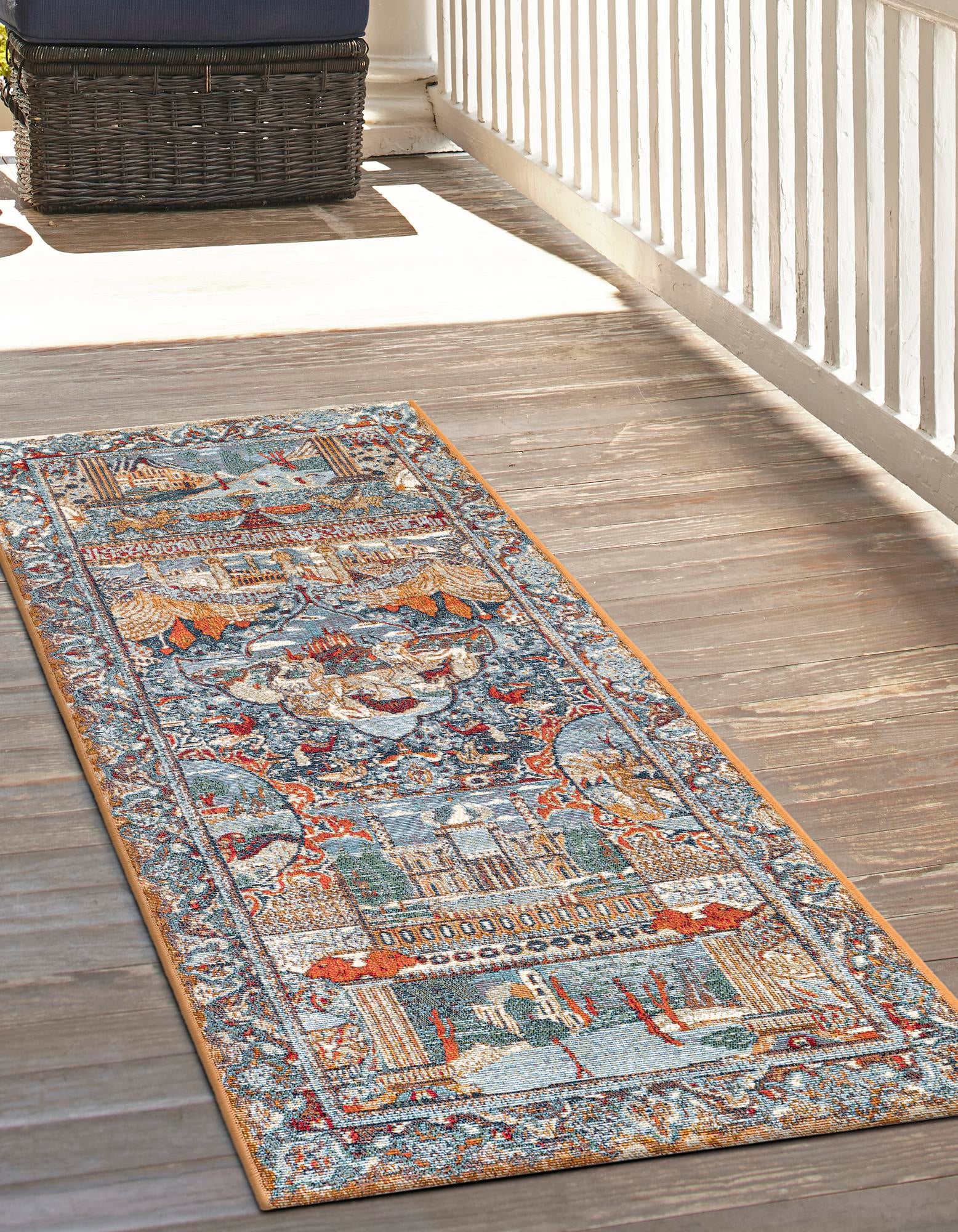 Multicolor 2' x 6' Traditional Indoor / Outdoor Runner Rug | Rugs.com