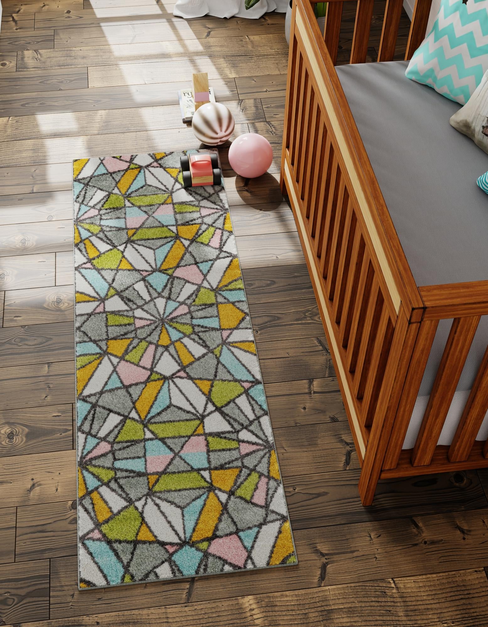 Multicolor 2' 2 x 6' 1 Stained Glass Whimsy Kids Runner Rug | Rugs.com