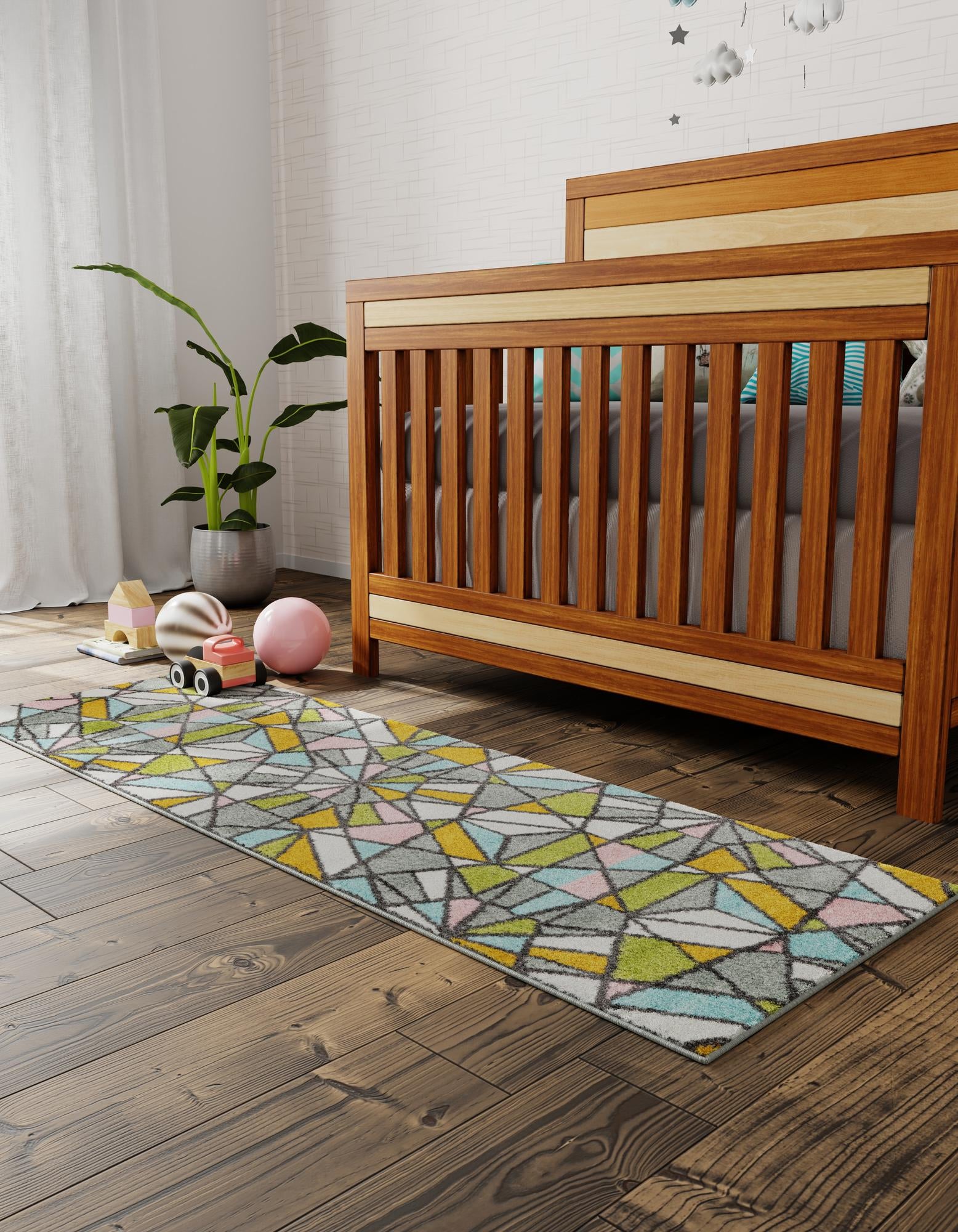 Multicolor 2' 2 x 6' 1 Stained Glass Whimsy Kids Runner Rug | Rugs.com
