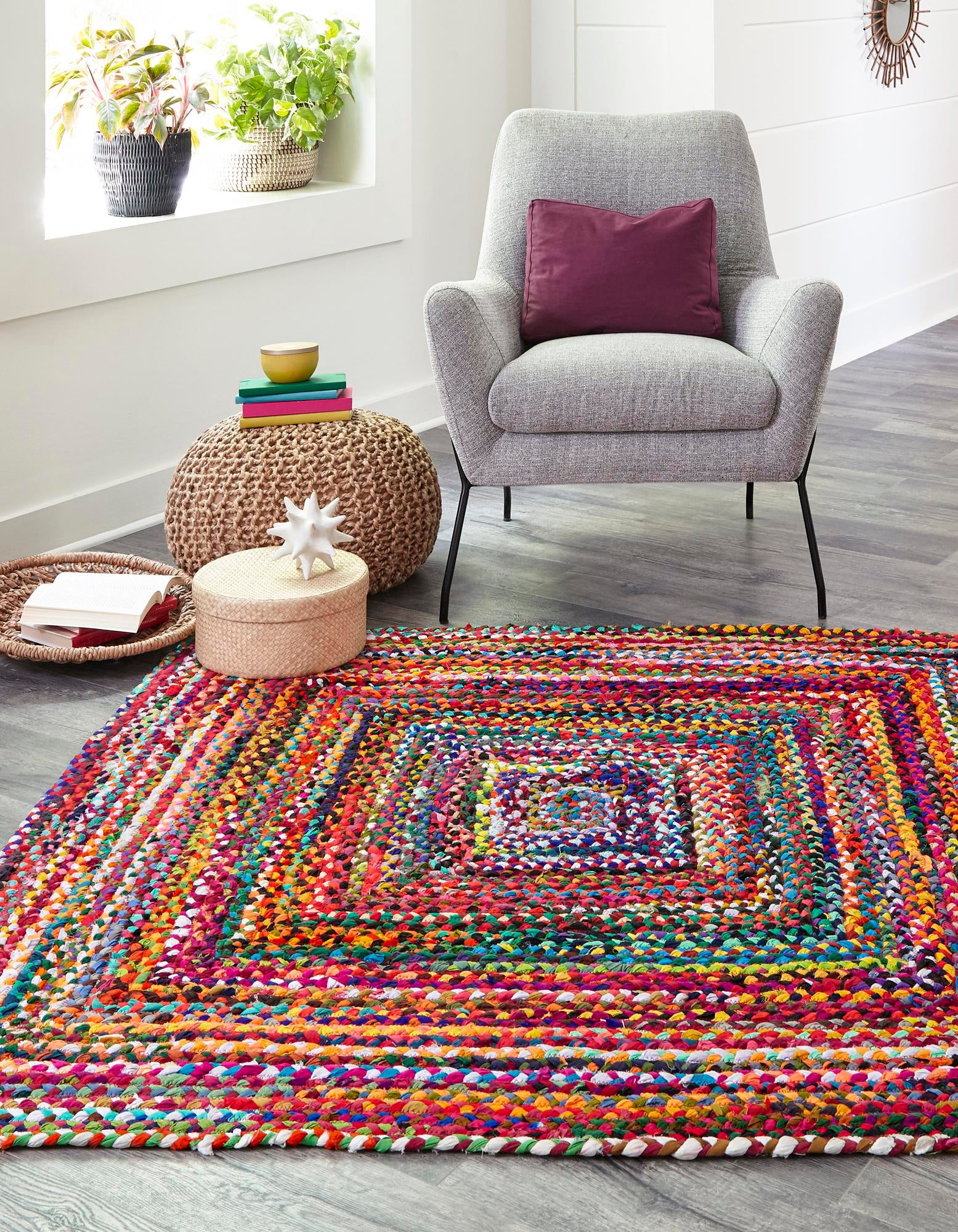 Multicolor 8' x 8' Hand Braided Chindi Square Rug | Rugs.com