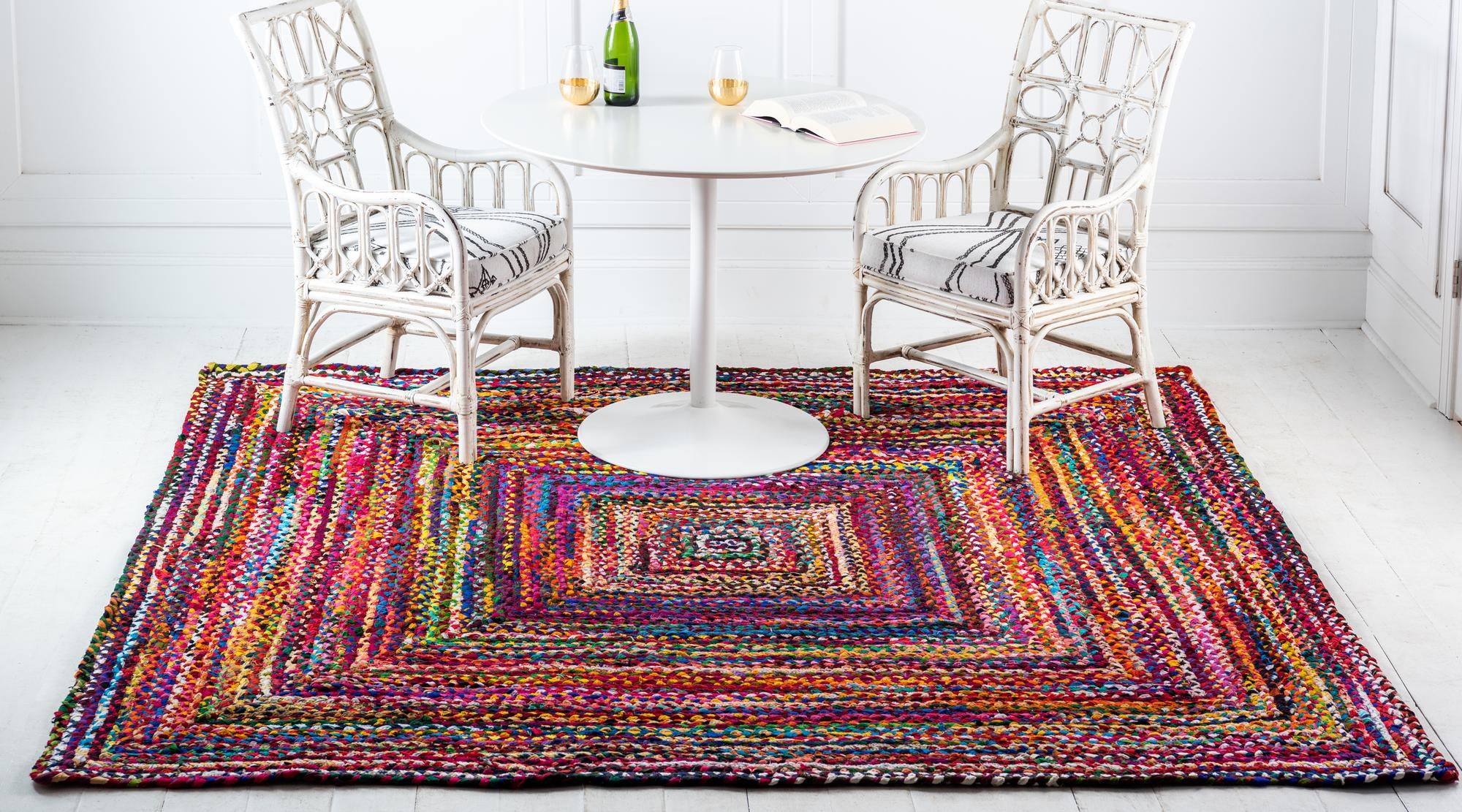 Multicolor 8' x 8' Hand Braided Chindi Square Rug | Rugs.com