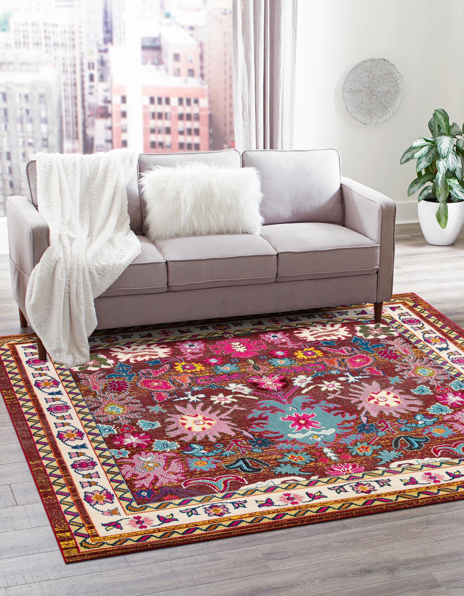 Multicolor 8' x 8' Fleur Square Rug | Rugs.com