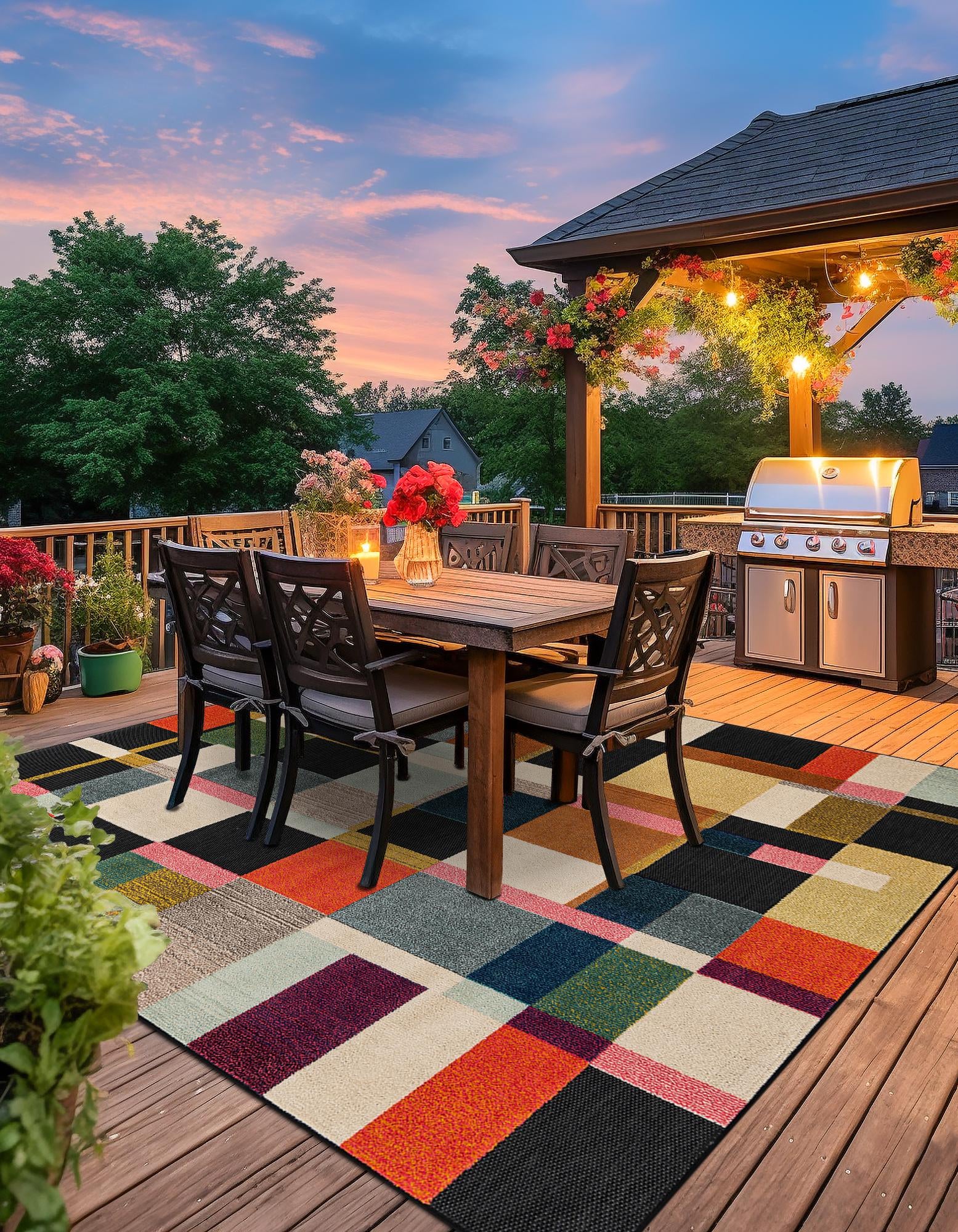 Multicolor 7' 10 x 7' 10 Casablanca Indoor / Outdoor Square Rug | Rugs.com