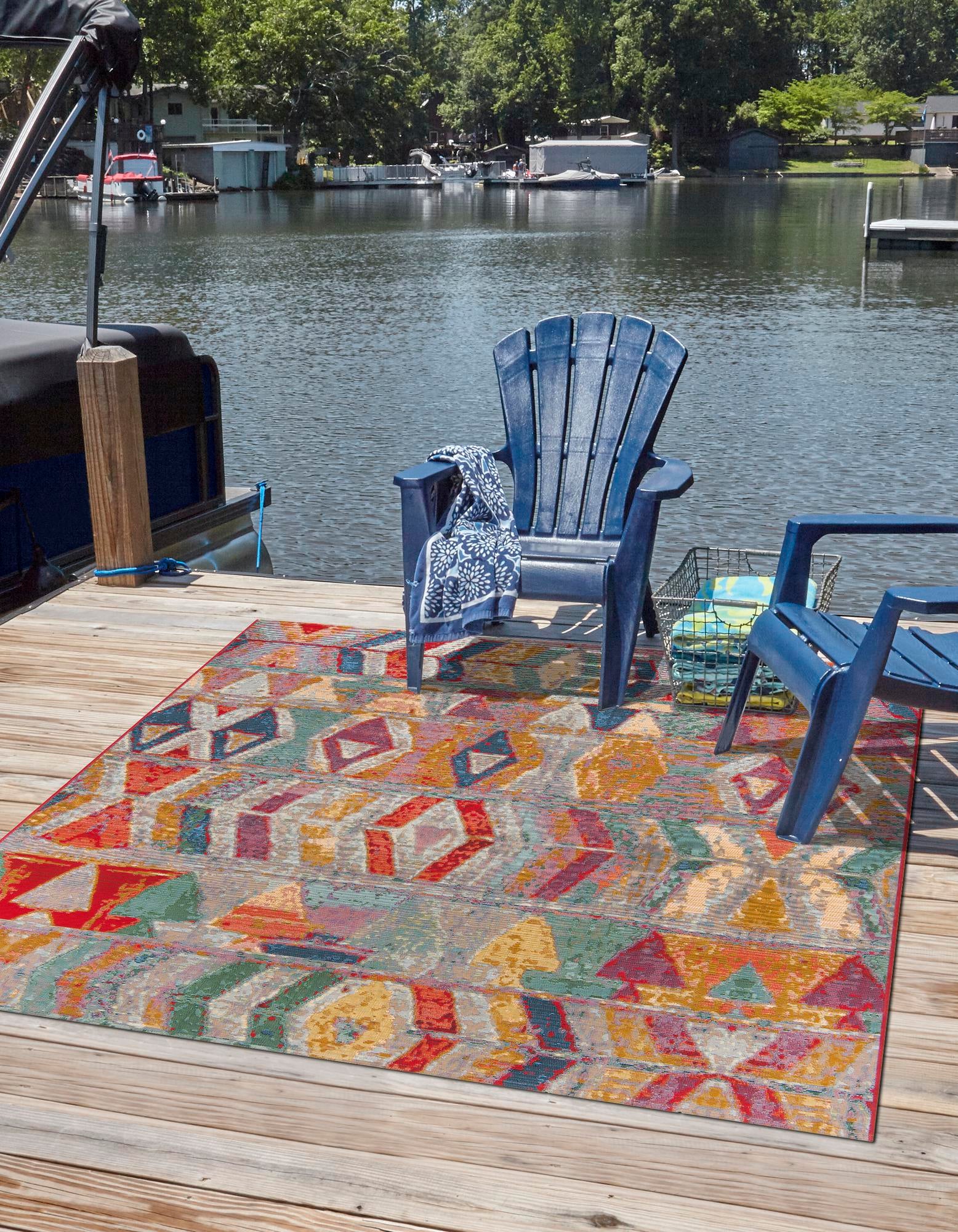 Multicolor 6' x 6' Modern Indoor / Outdoor Square Rug | Rugs.com