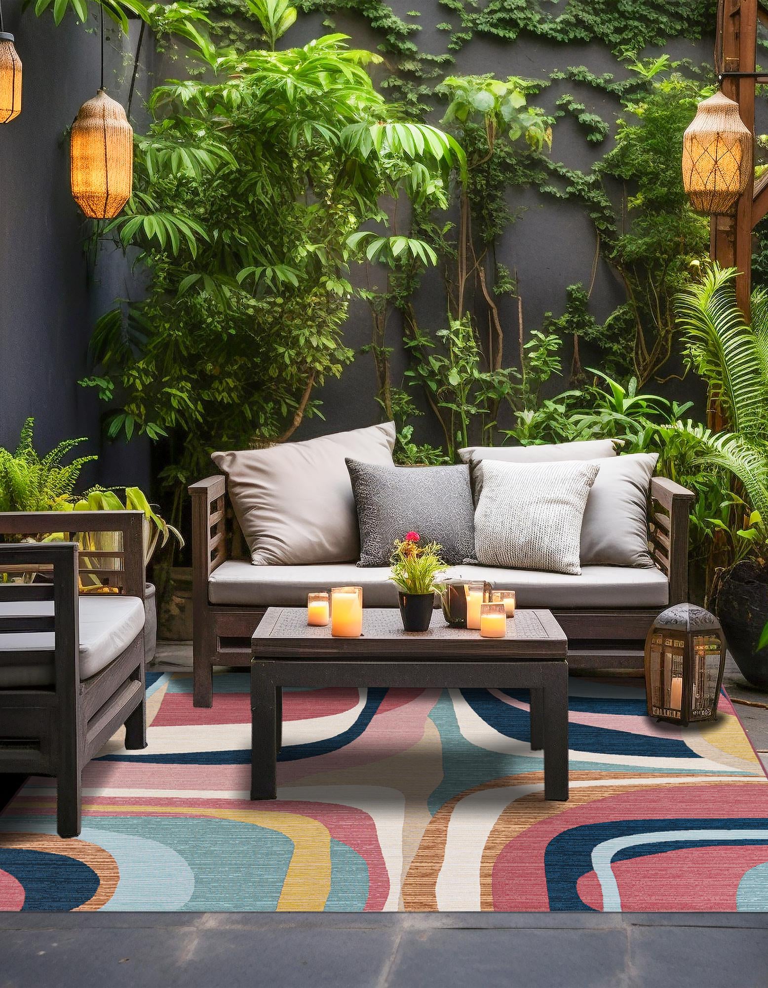 Multicolor 7' 10 x 7' 10 Modern Indoor / Outdoor Square Rug | Rugs.com