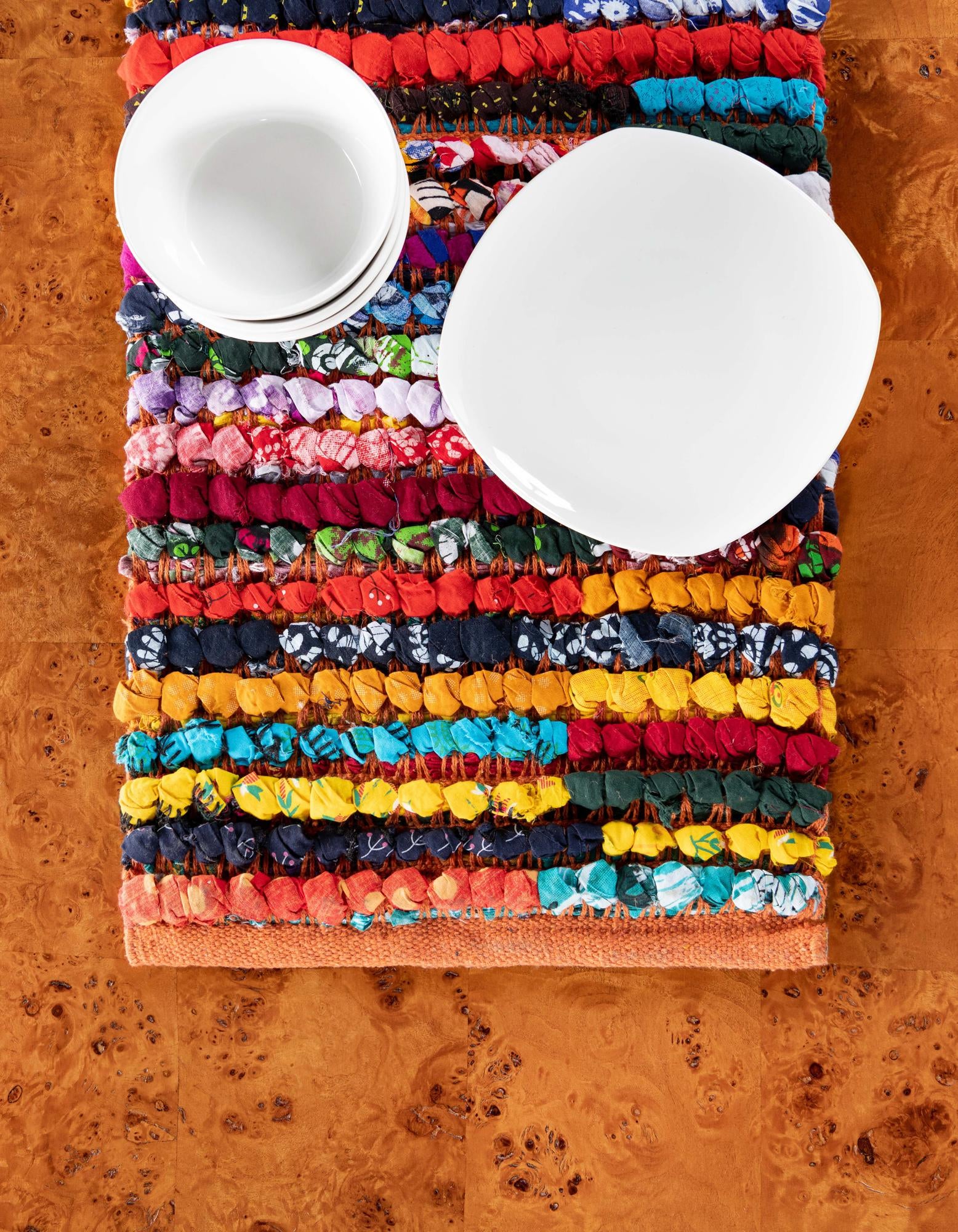 Multicolor 1' 2 x 6' 1 Hand Braided Chindi Table Runner Rug | Rugs.com