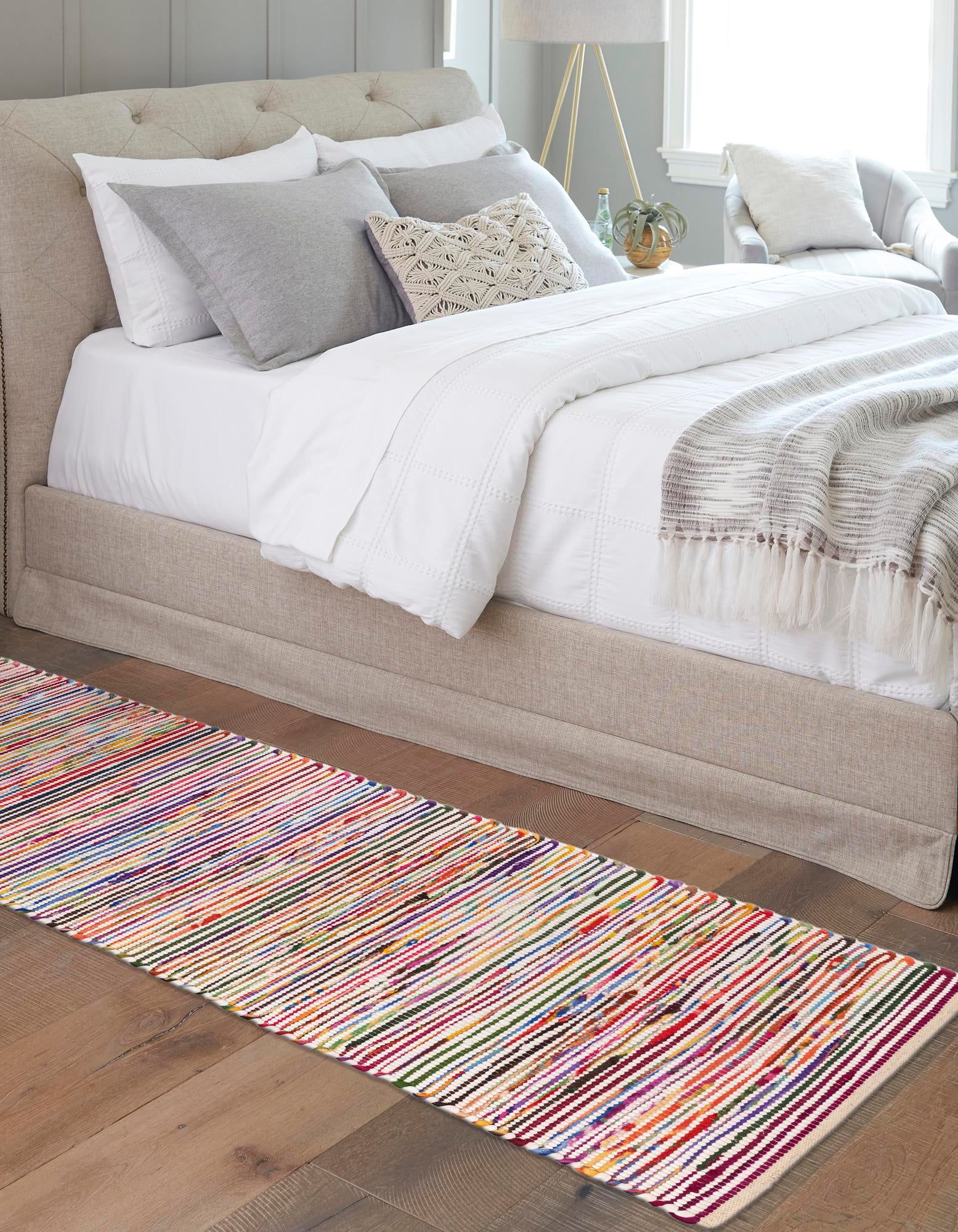 Multicolor White 2' x 6' 1 Hand Woven Chindi Cotton Runner Rug | Rugs.com