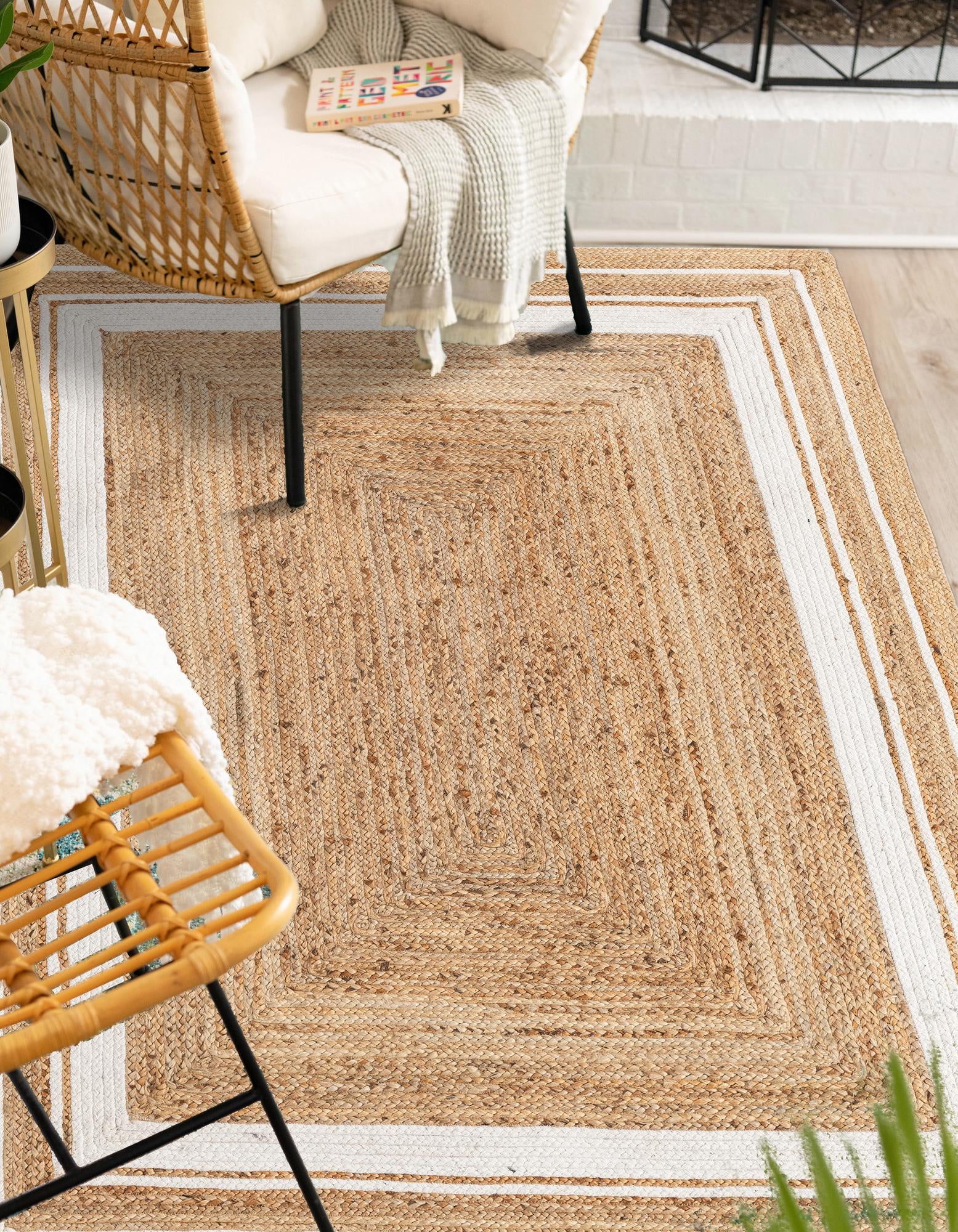 Natural and White 2' x 3' 1 Hand Braided Jute Rug | Rugs.com
