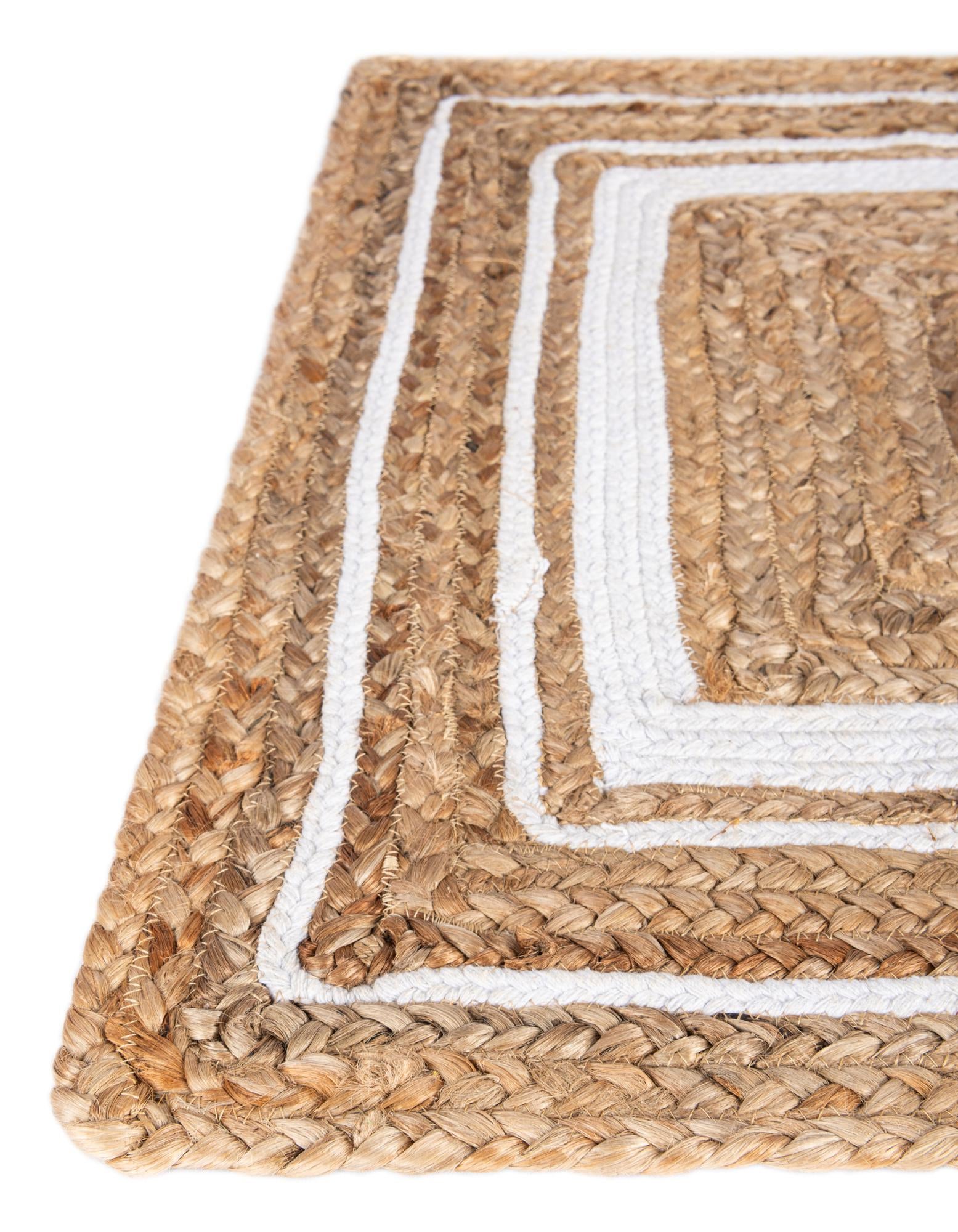 Natural and White 2' x 3' 1 Hand Braided Jute Rug | Rugs.com