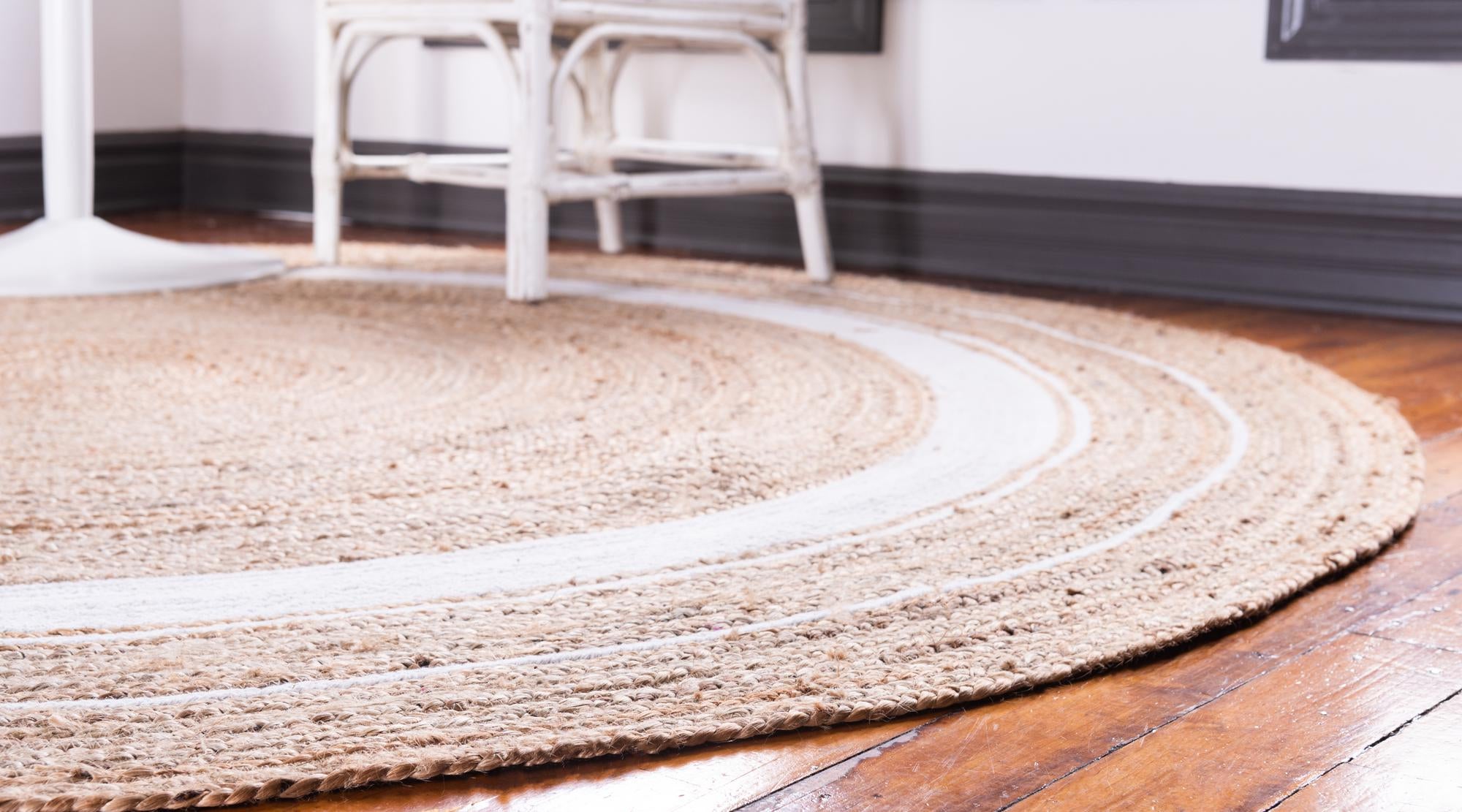 Natural and White 8' x 8' Hand Braided Jute Round Rug | Rugs.com