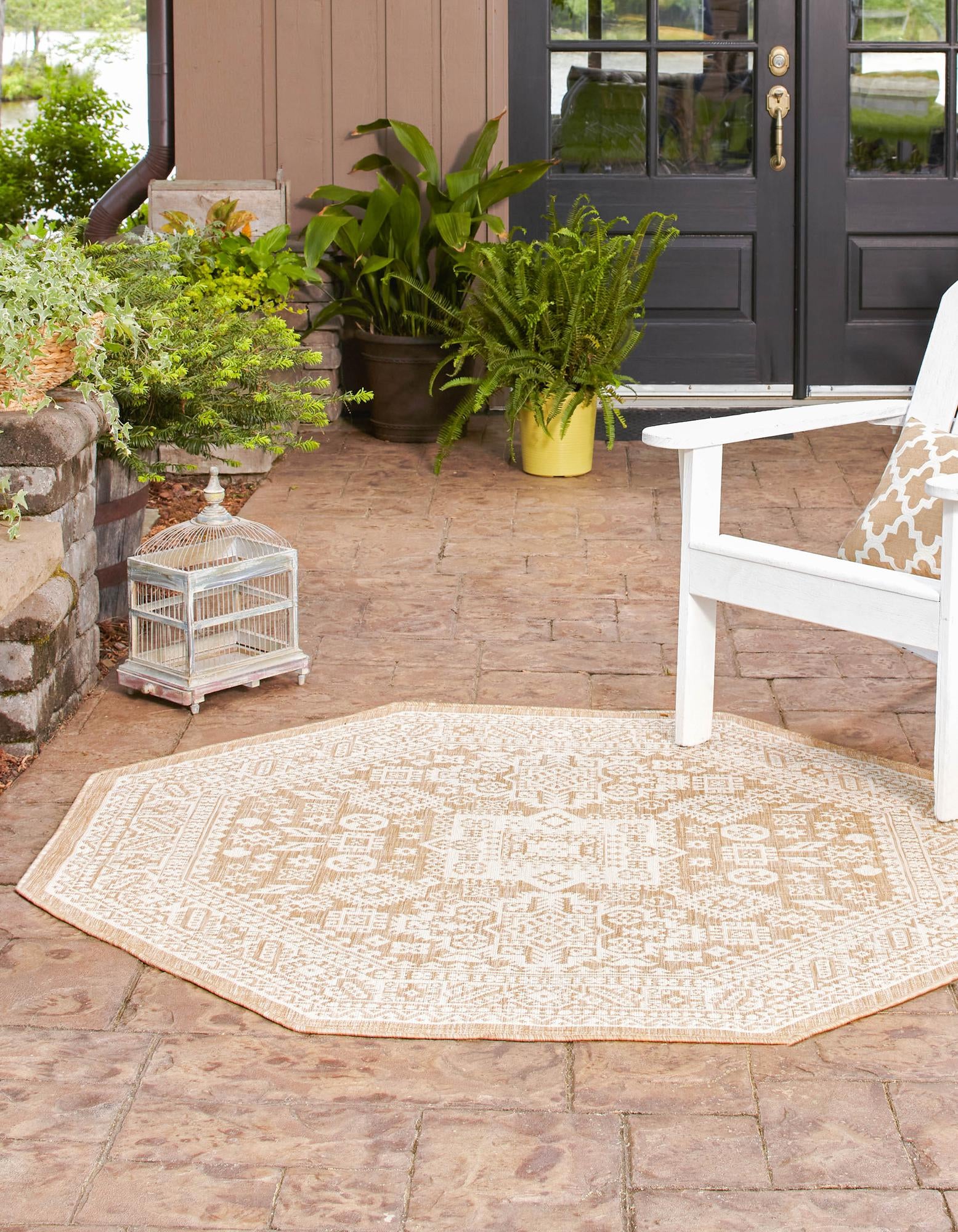 Natural 7' 10 x 7' 10 Aztec Indoor / Outdoor Octagon Rug | Rugs.com