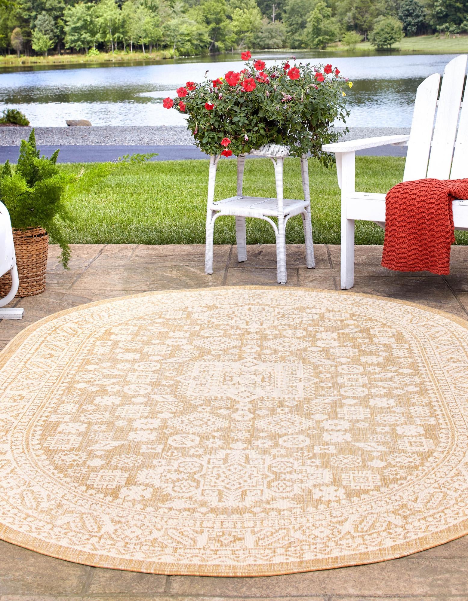 Natural 7' 10 x 10' Aztec Indoor / Outdoor Oval Rug | Rugs.com