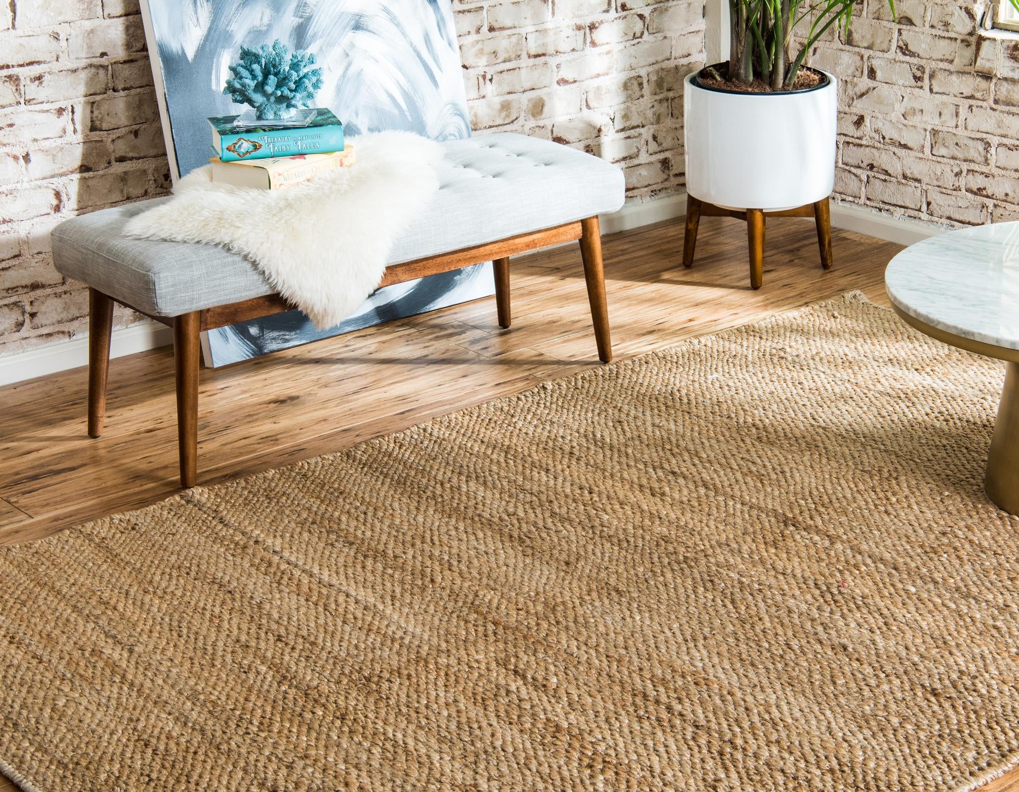 Natural 7' 1 x 10' Hand Woven Chunky Jute Rug | Rugs.com