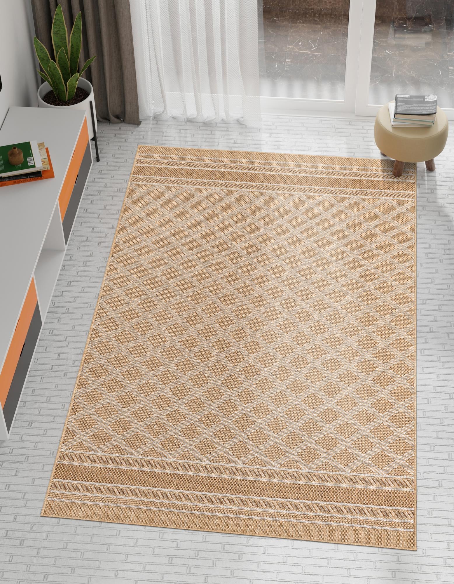 Natural 5' 1 x 8' Lattice Indoor / Outdoor Rug | Rugs.com