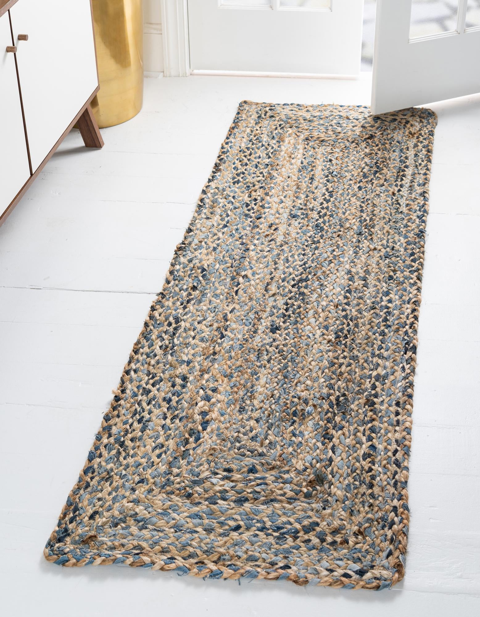 Blue 2' 7 x 6' 1 Hand Braided Jute Runner Rug | Rugs.com
