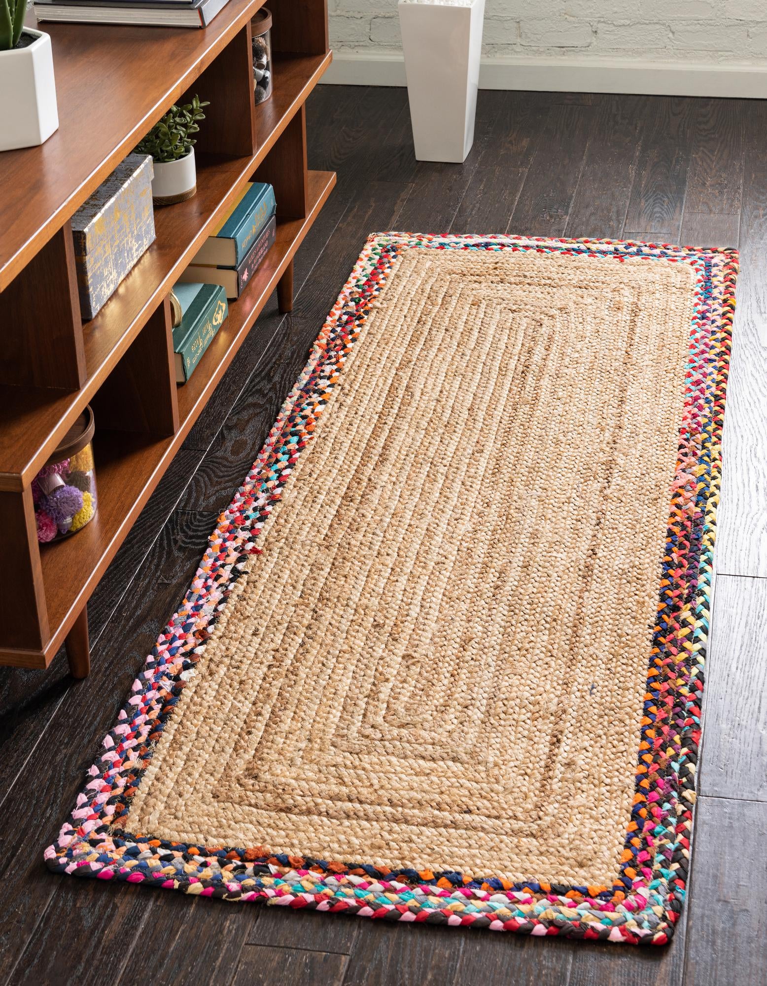 Natural 2' 2 x 8' Hand Braided Chindi Runner Rug | Rugs.com