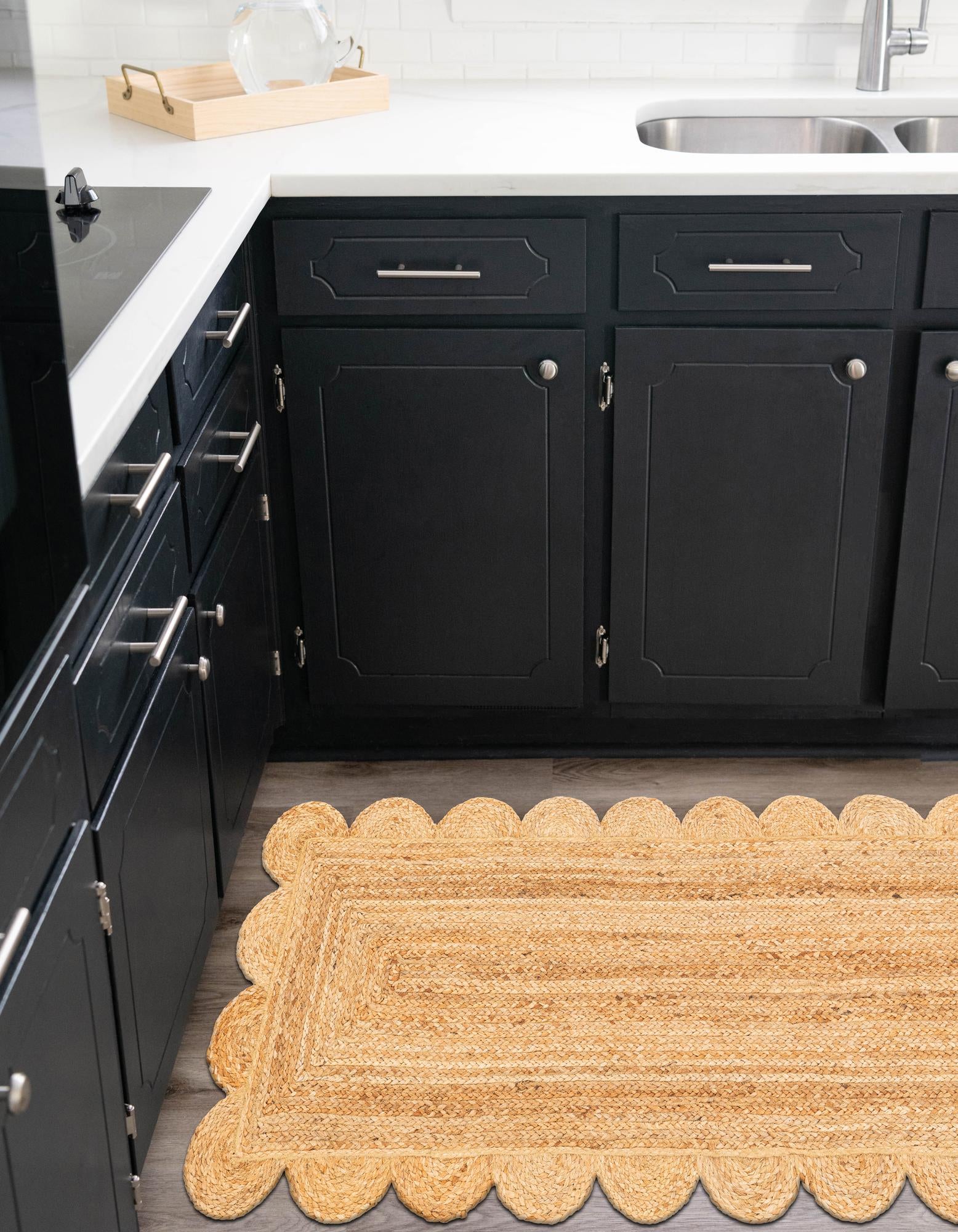 Natural 2' x 8' Hand Woven Scallop Braided Jute Runner Rug | Rugs.com