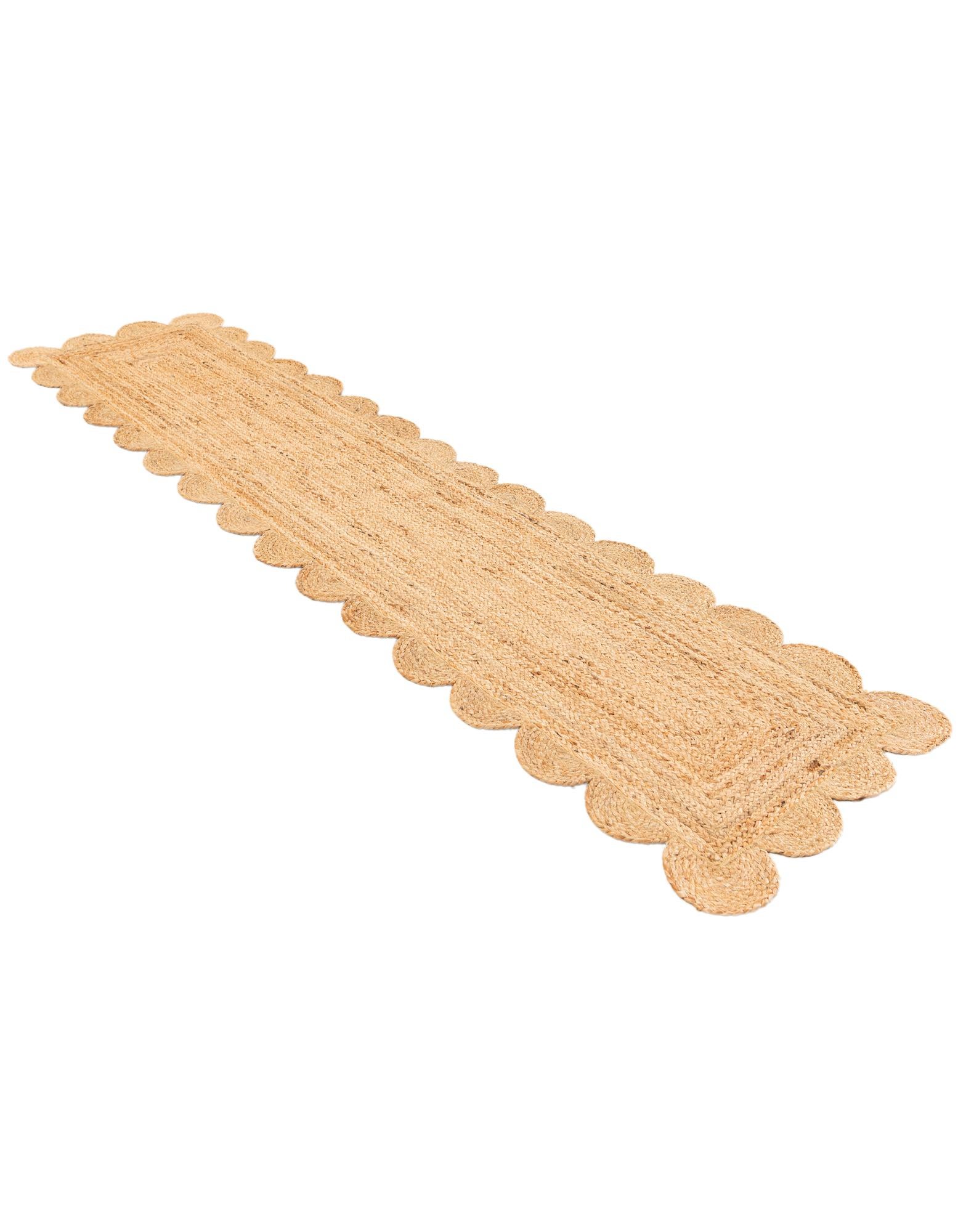 Natural 2' x 8' Hand Woven Scallop Braided Jute Runner Rug | Rugs.com
