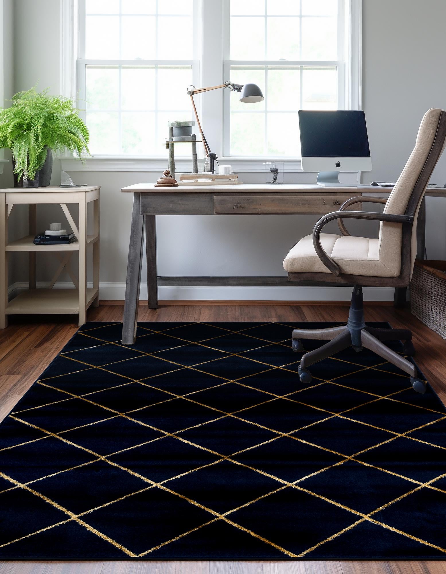 Navy Blue and Gold 7' 10 x 10' Vogue Geo Rug | Rugs.com