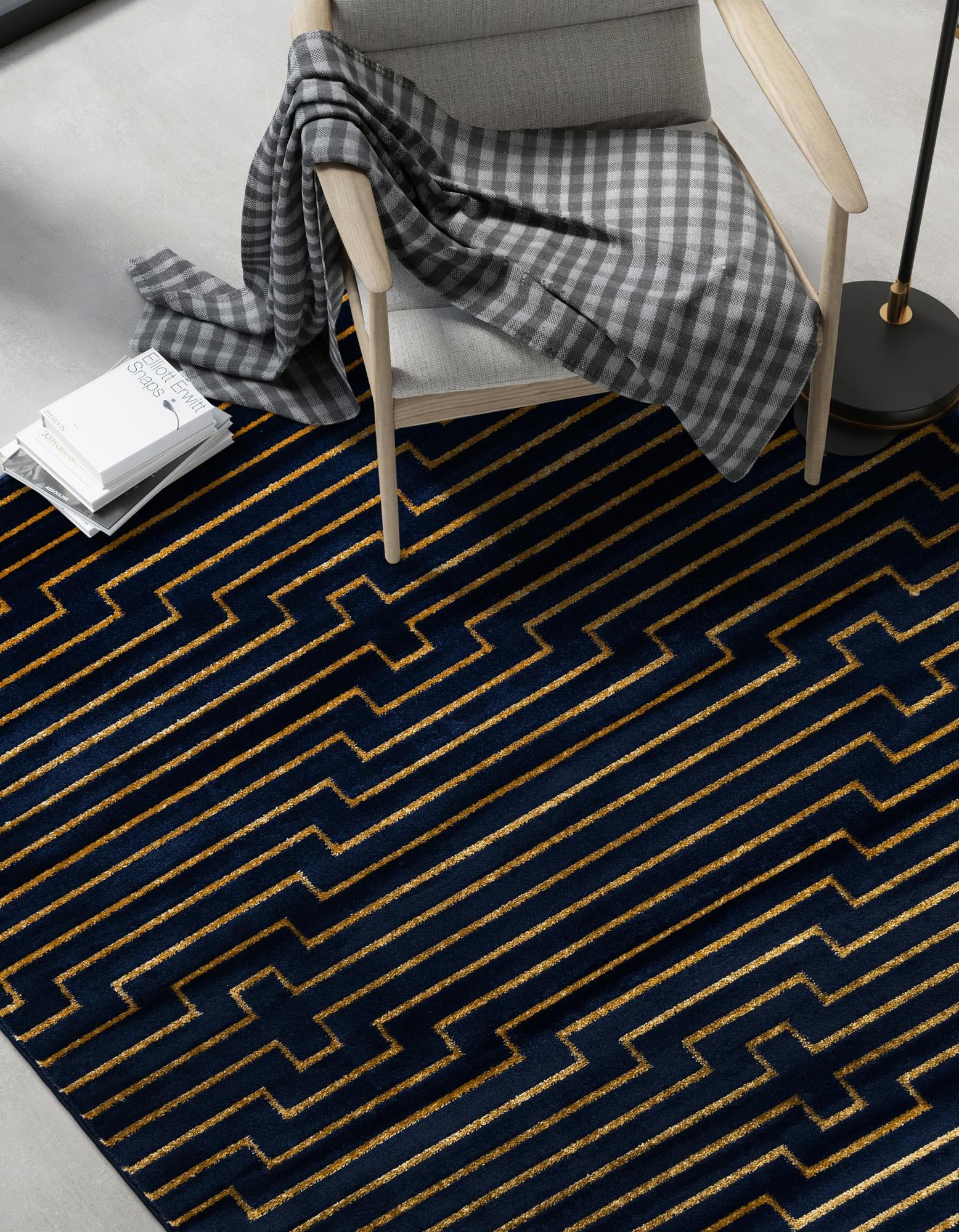 Navy Blue and Gold 7' 10 x 10' Vogue Geo Rug | Rugs.com