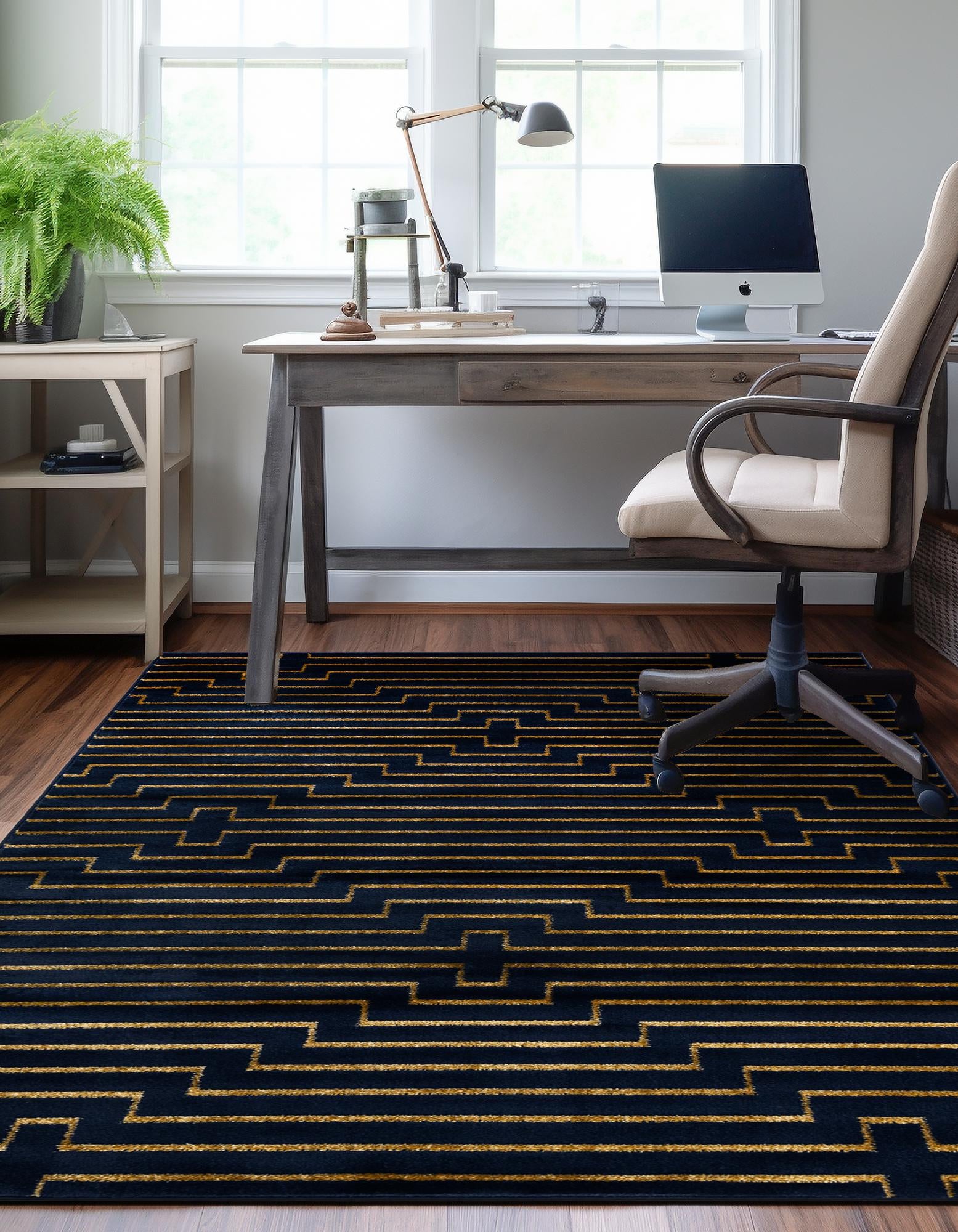 Navy Blue and Gold 7' 10 x 10' Vogue Geo Rug | Rugs.com