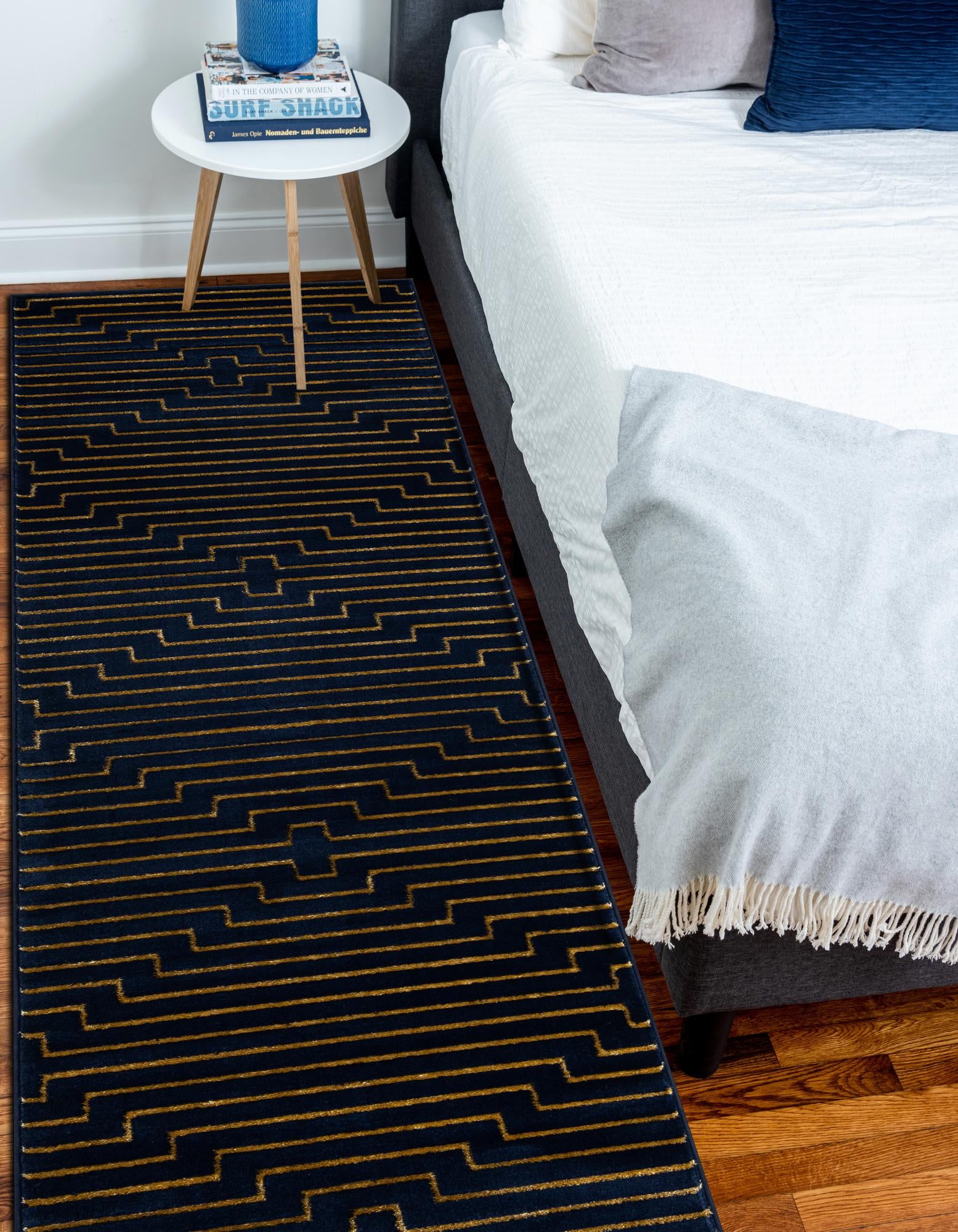 Navy Blue and Gold 2' x 8' Vogue Geo Runner Rug | Rugs.com