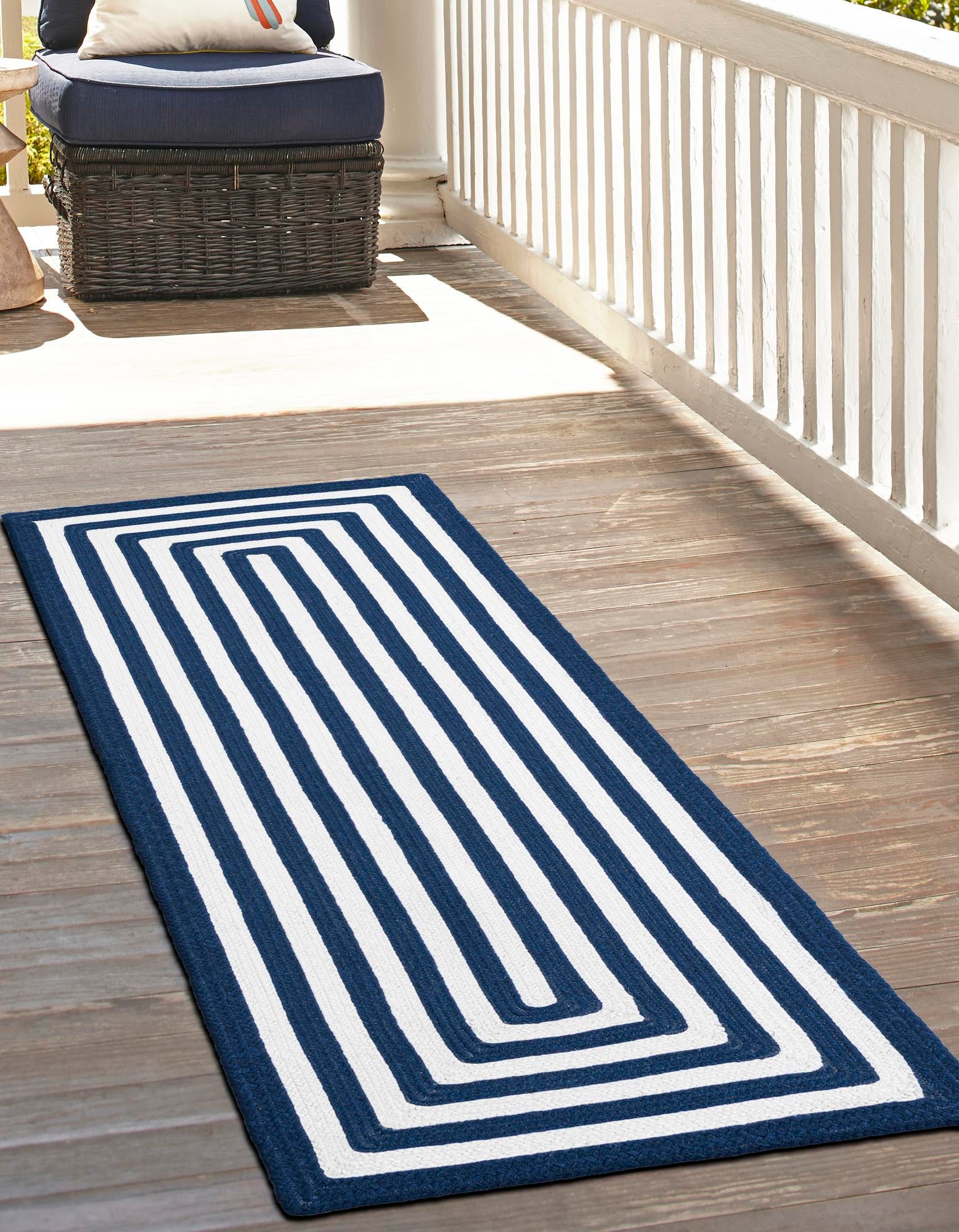 Navy Blue and White 2' x 4' 1 Hand Woven Eco Verse Indoor Washable ...