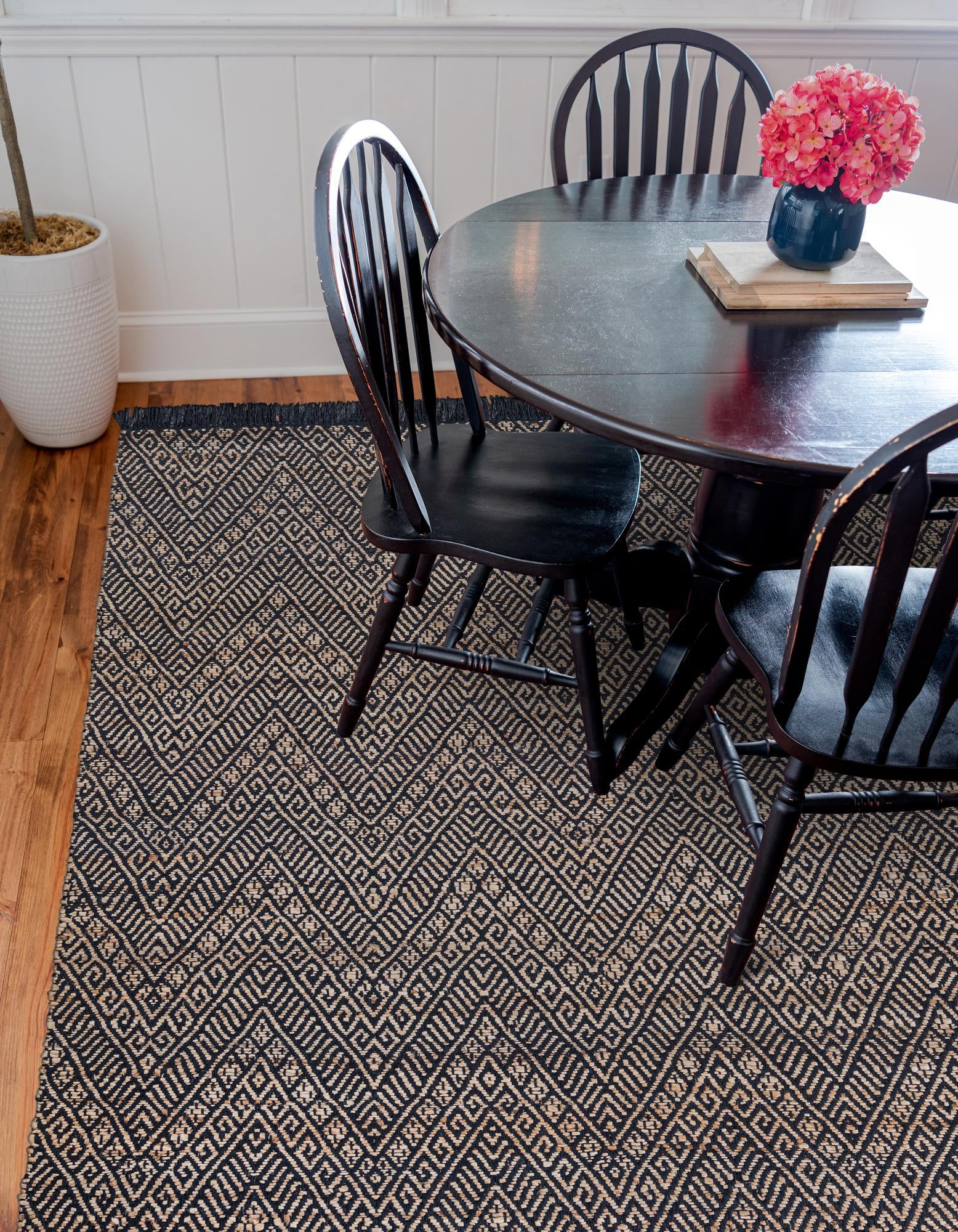 Navy Blue and White 7' 10 x 7' 10 Hand Braided Jute Square Rug | Rugs.com