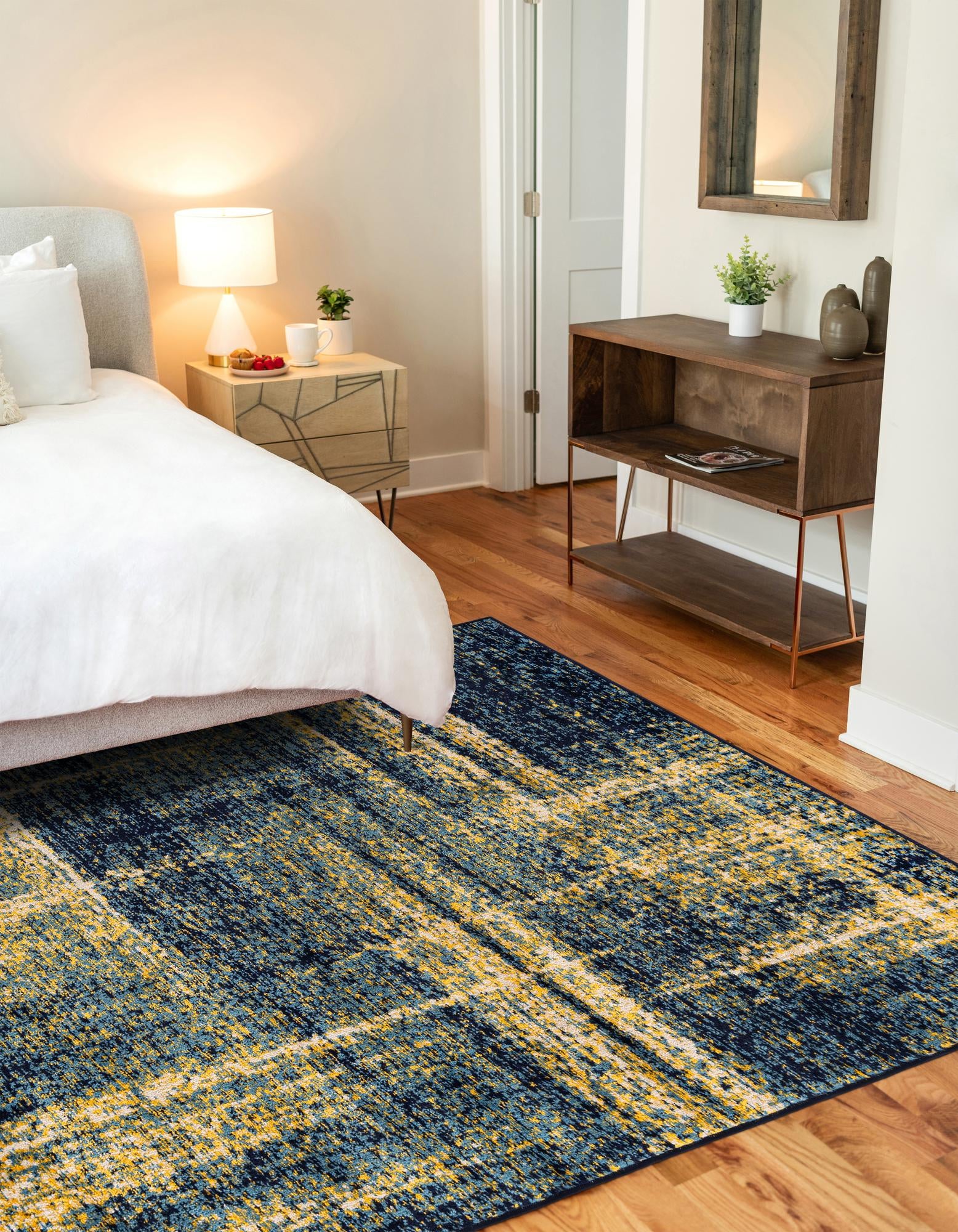 Navy Blue and Yellow 4' x 6' Laguna Rug | Rugs.com