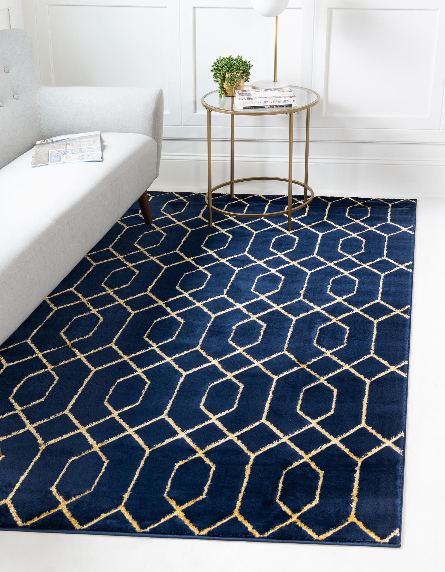 Navy Blue Gold 10' x 14' Marilyn Monroe™ Glam Trellis Rug | Rugs.com