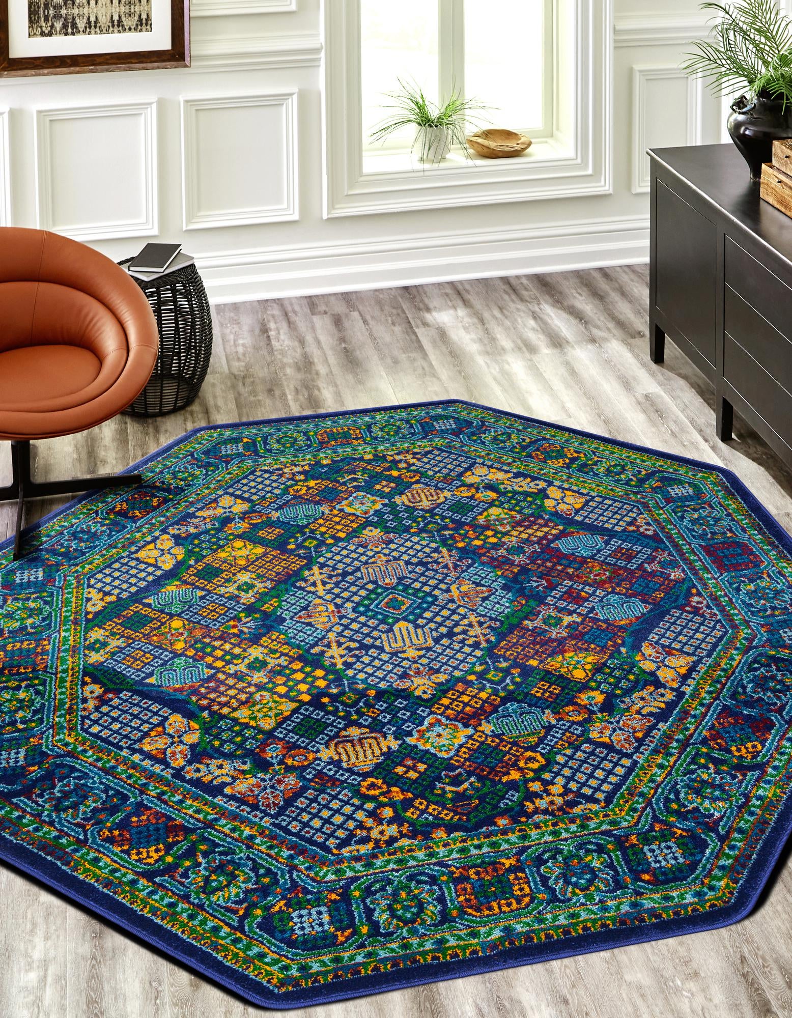 Navy Blue 5' 3 x 5' 3 Calypso Octagon Rug | Rugs.com
