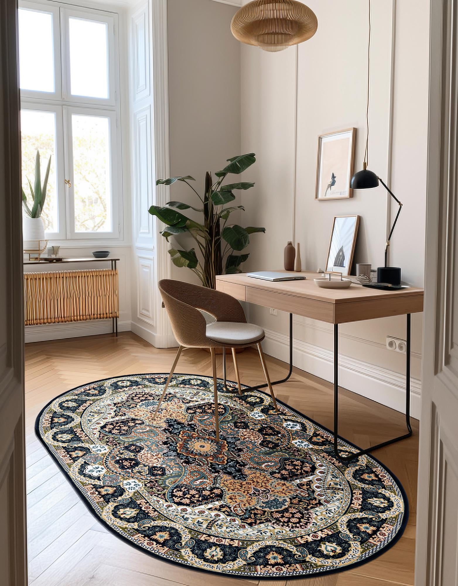 Navy Blue 7' 10 x 10' Nain Design Oval Rug | Rugs.com