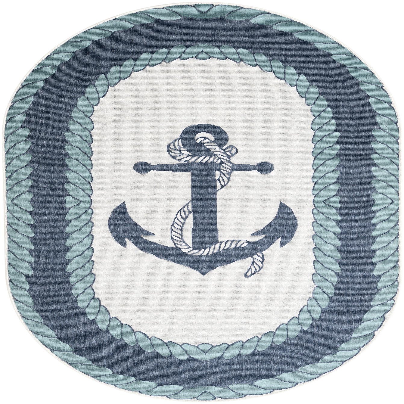 Navy Blue 4' x 6' Coastal Indoor / Outdoor Oval Rug | Rugs.com