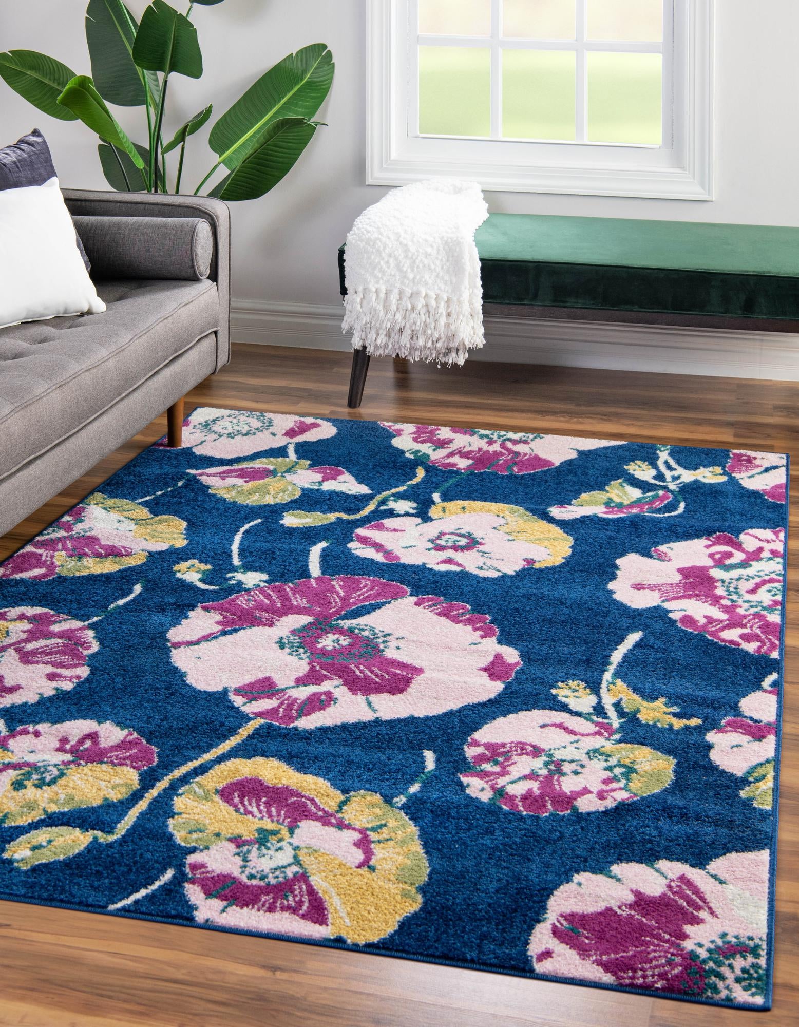 Navy Blue 4' x 6' Bloom Rug | Rugs.com