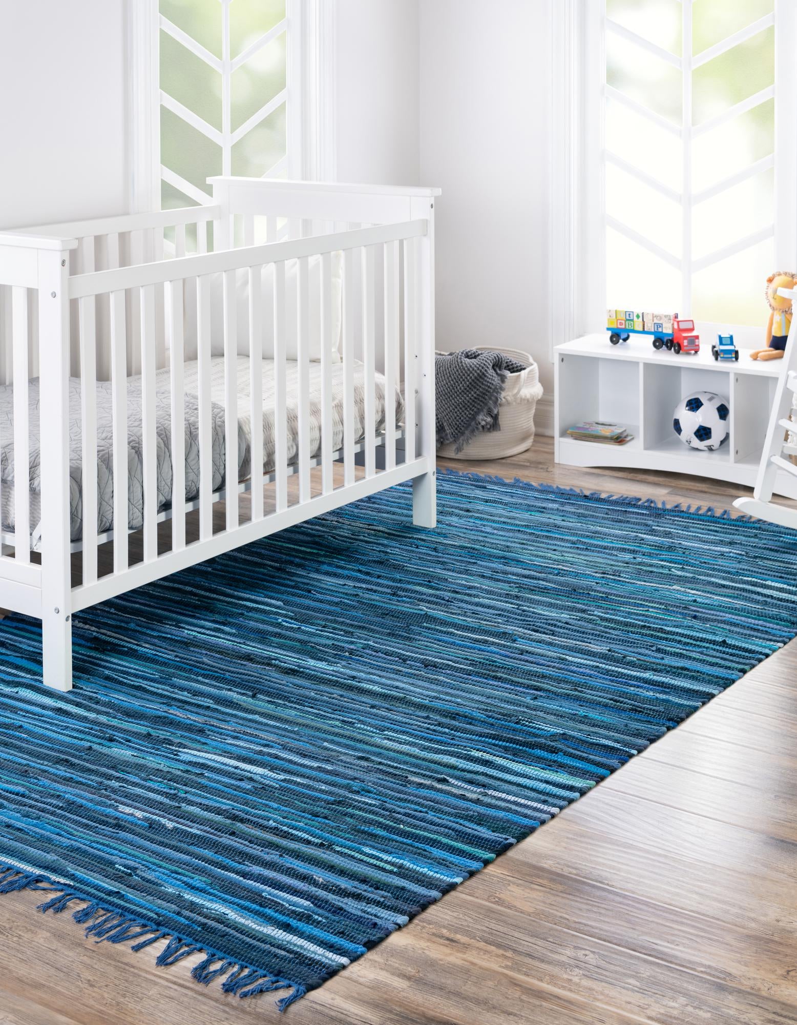 Navy Blue 9' x 12' Hand Woven Chindi Cotton Rug | Rugs.com