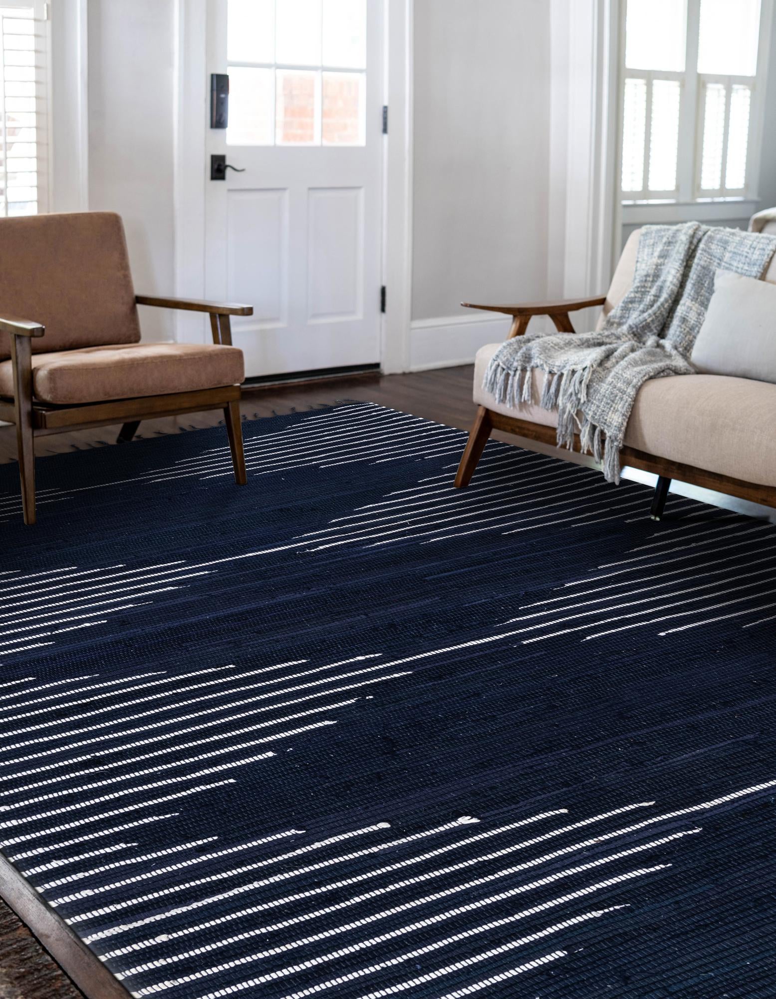 Navy Blue 8' x 11' Hand Woven Chindi Cotton Rug | Rugs.com