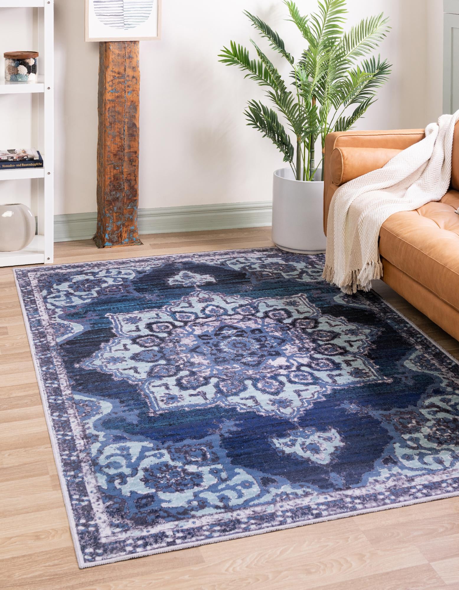 Navy Blue 6' x 9' Washable Francesca Rug | Rugs.com