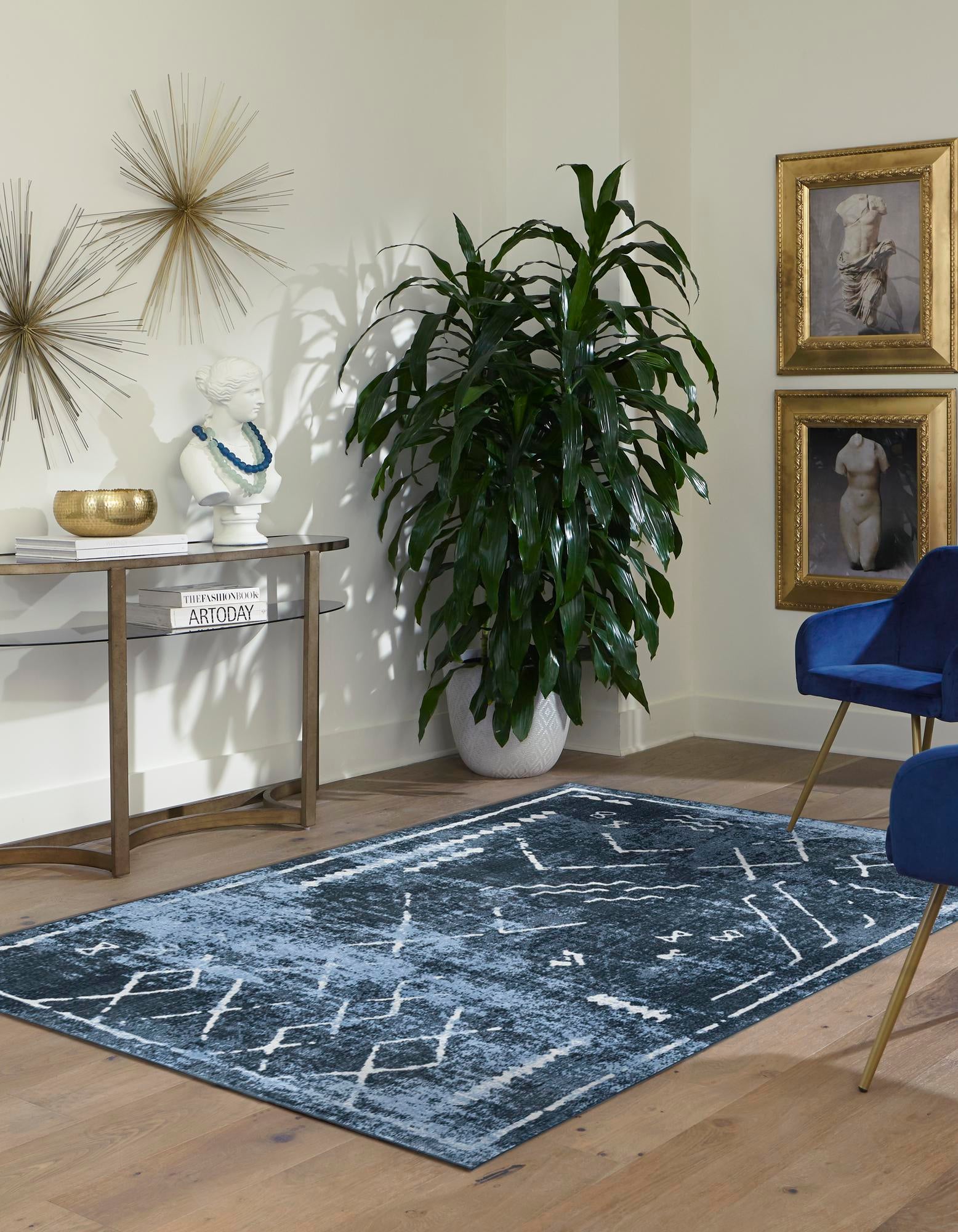 Navy Blue 4' x 6' Kamala Washable Rug | Rugs.com