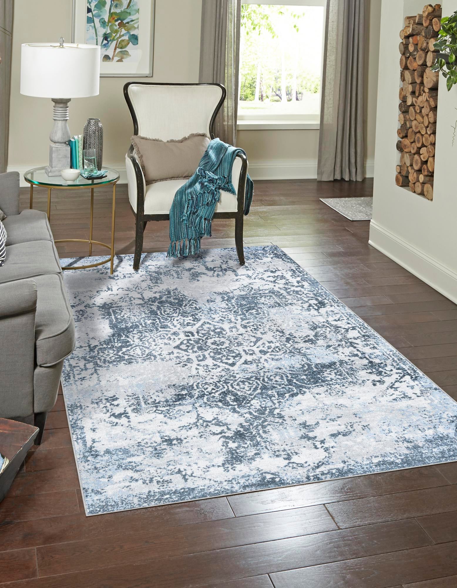 Navy Blue 4' x 6' Kamala Washable Rug | Rugs.com