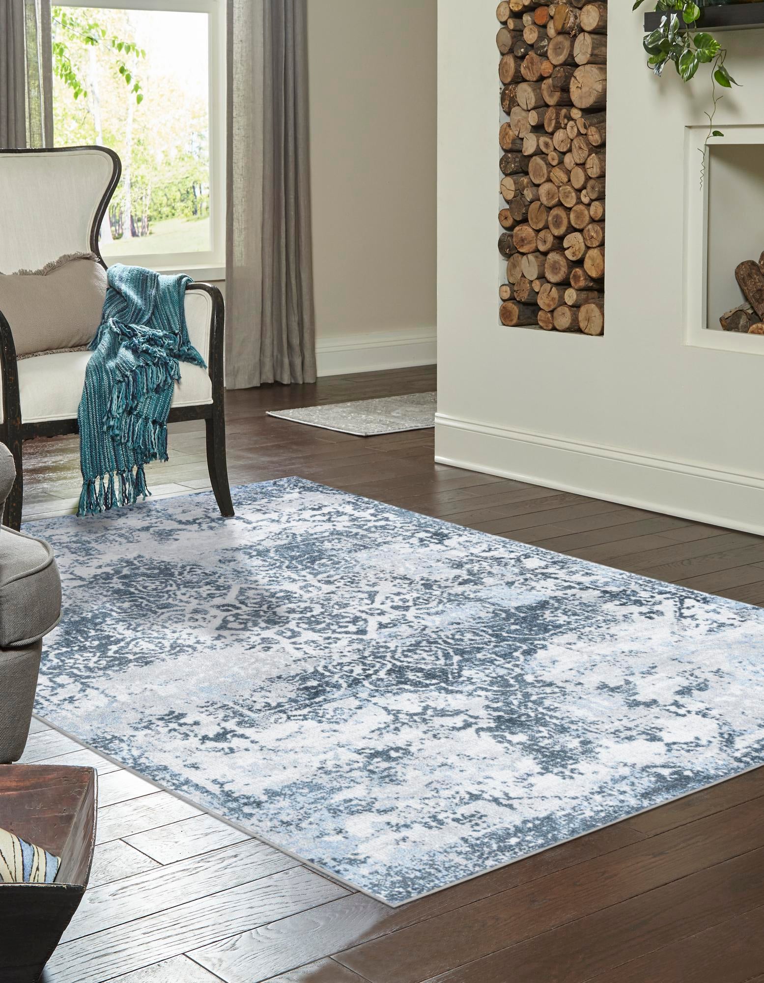 Navy Blue 4' x 6' Kamala Washable Rug | Rugs.com