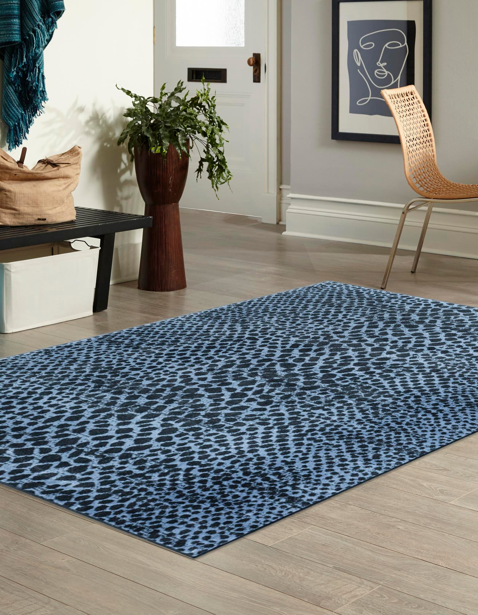 Navy Blue 6' x 9' Kamala Washable Rug | Rugs.com