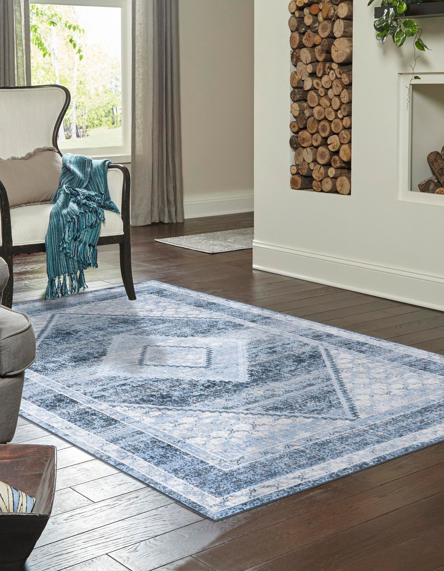 Navy Blue 6' x 9' Kamala Washable Rug | Rugs.com