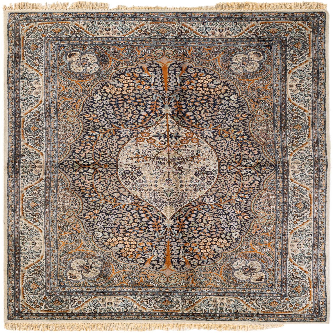 Navy Blue 4' 8 x 7' 9 Hand Knotted Kashmir Oriental Wool Rug | Rugs.com