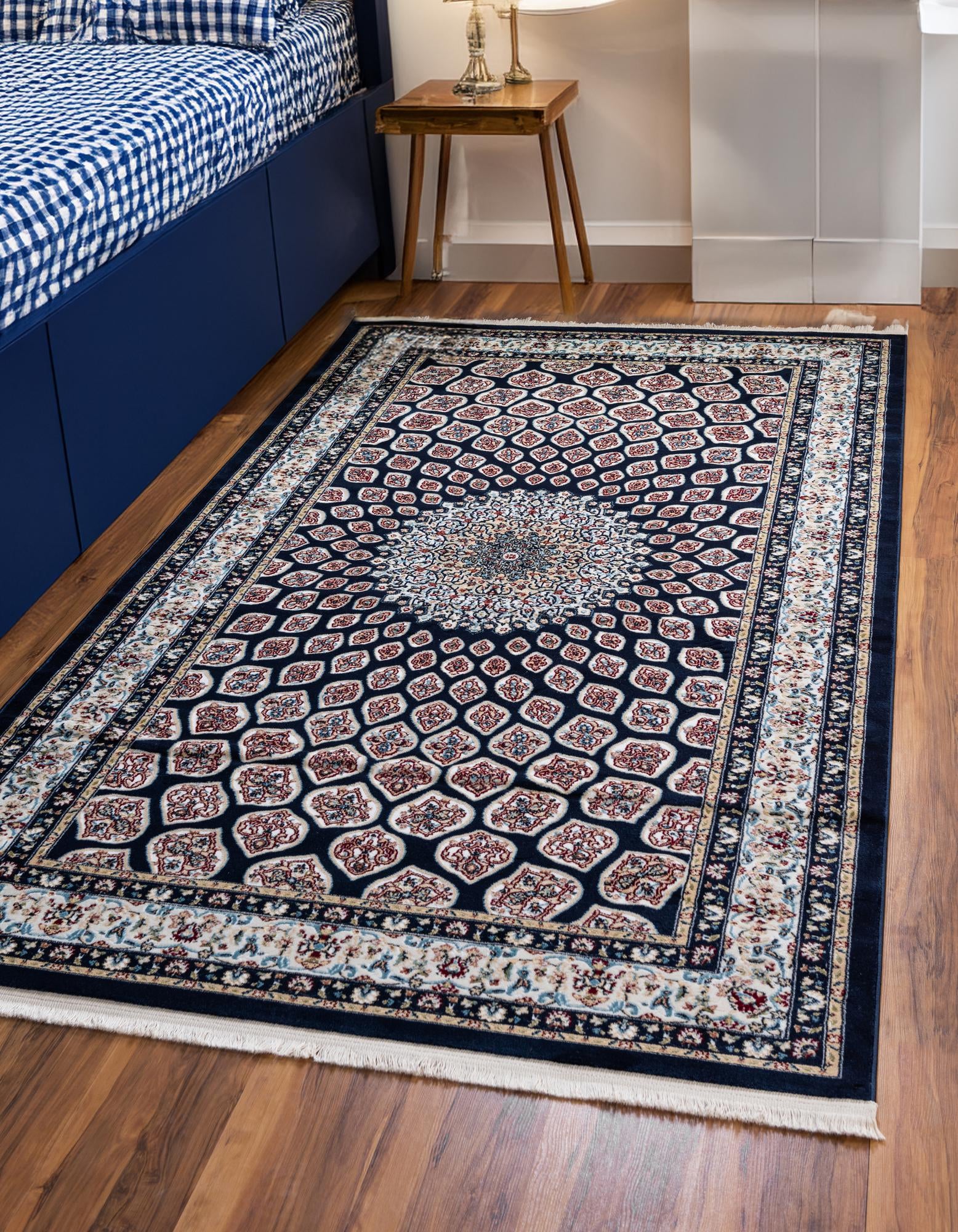 Navy Blue 3' x 5' Nain Design Rug | Rugs.com