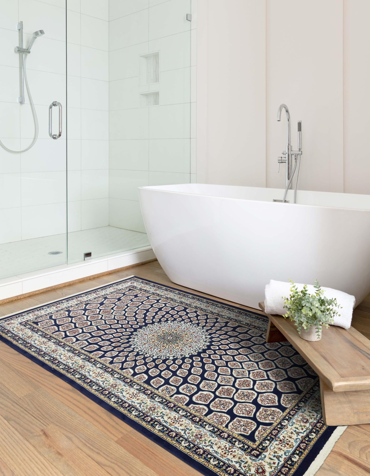 Navy Blue 3' x 5' Nain Design Rug | Rugs.com