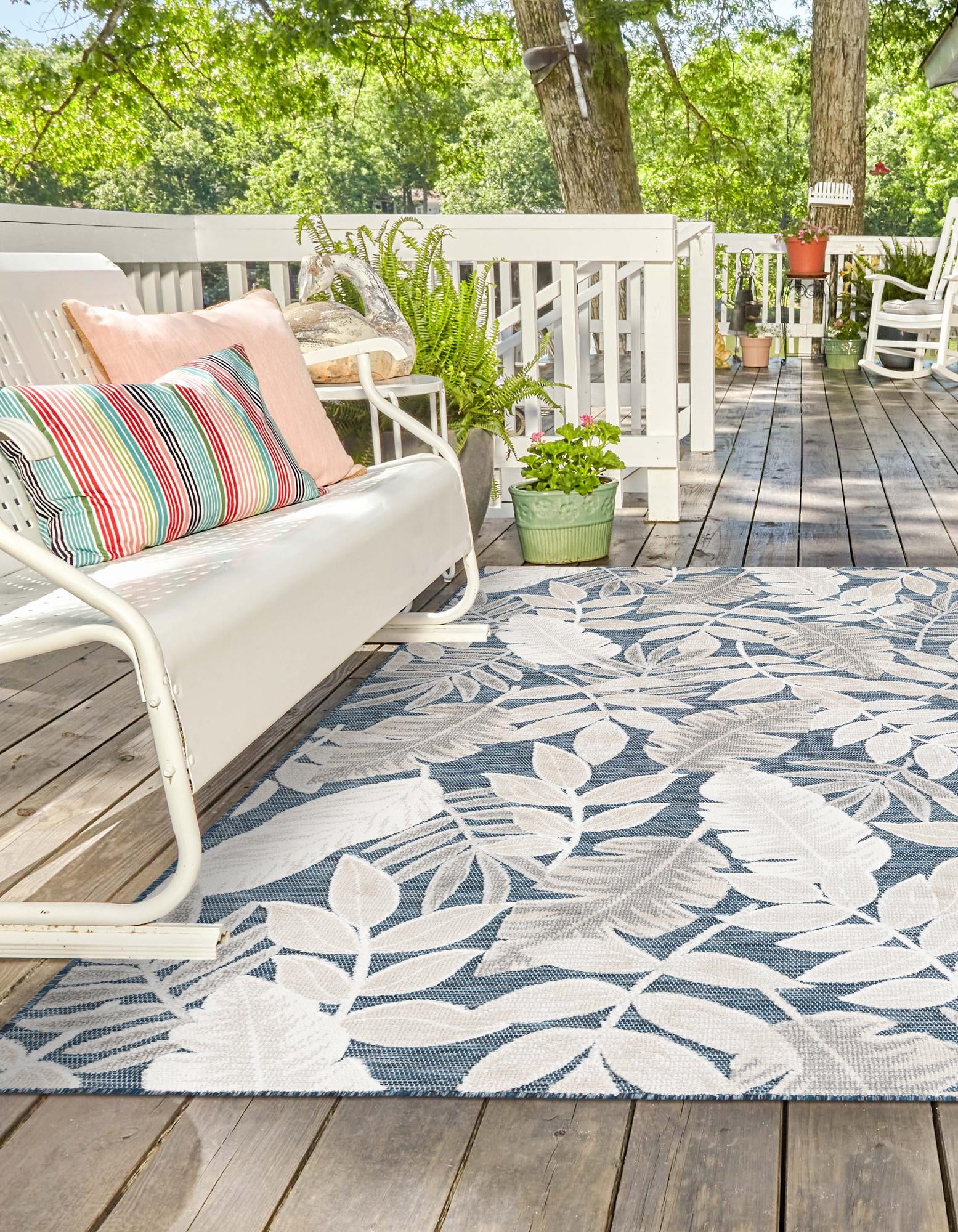 Navy Blue 8' 2 x 10' Botanical Indoor / Outdoor Rug | Rugs.com